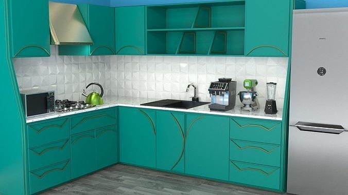 3D model A set of kitchen equipment with furniture for small kitchens ...