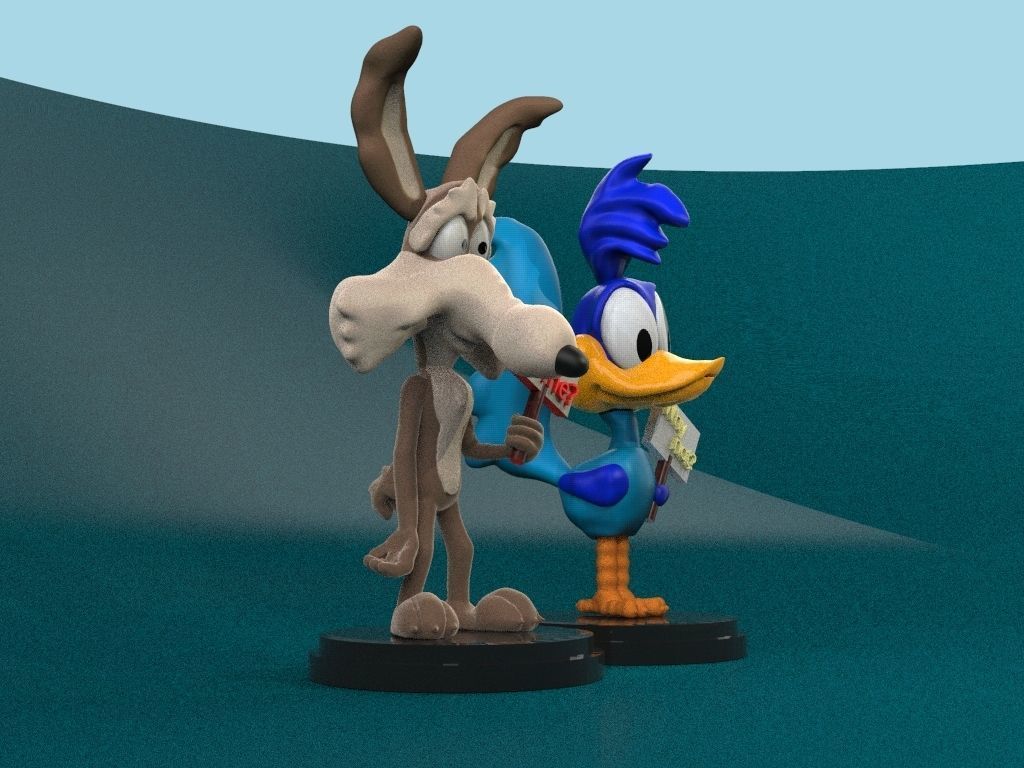 Wile Coyote and Road Runner 3D model 3D printable | CGTrader