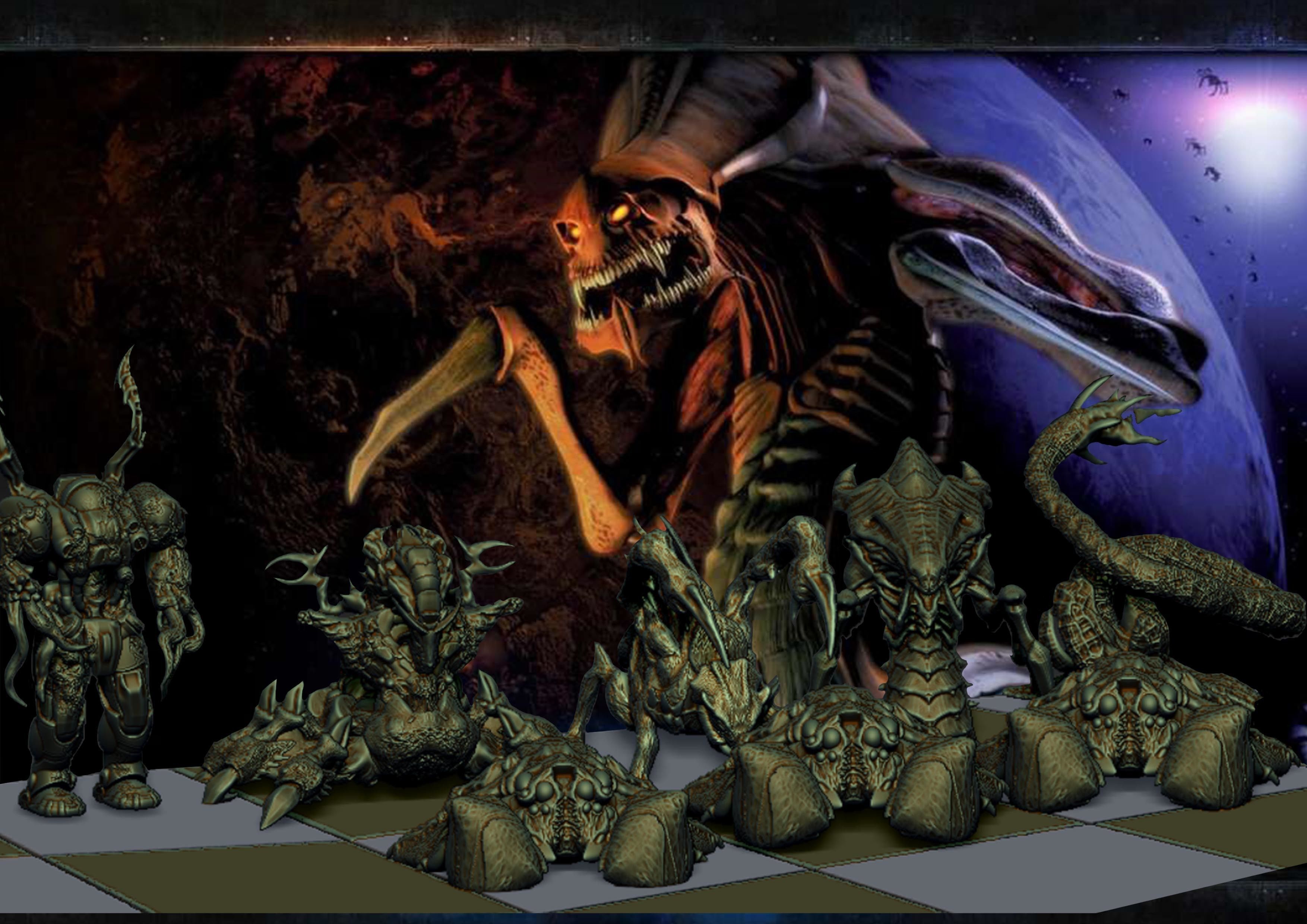 chess game inspired by StarCraft BONUS two free chessboards stl 3D ...