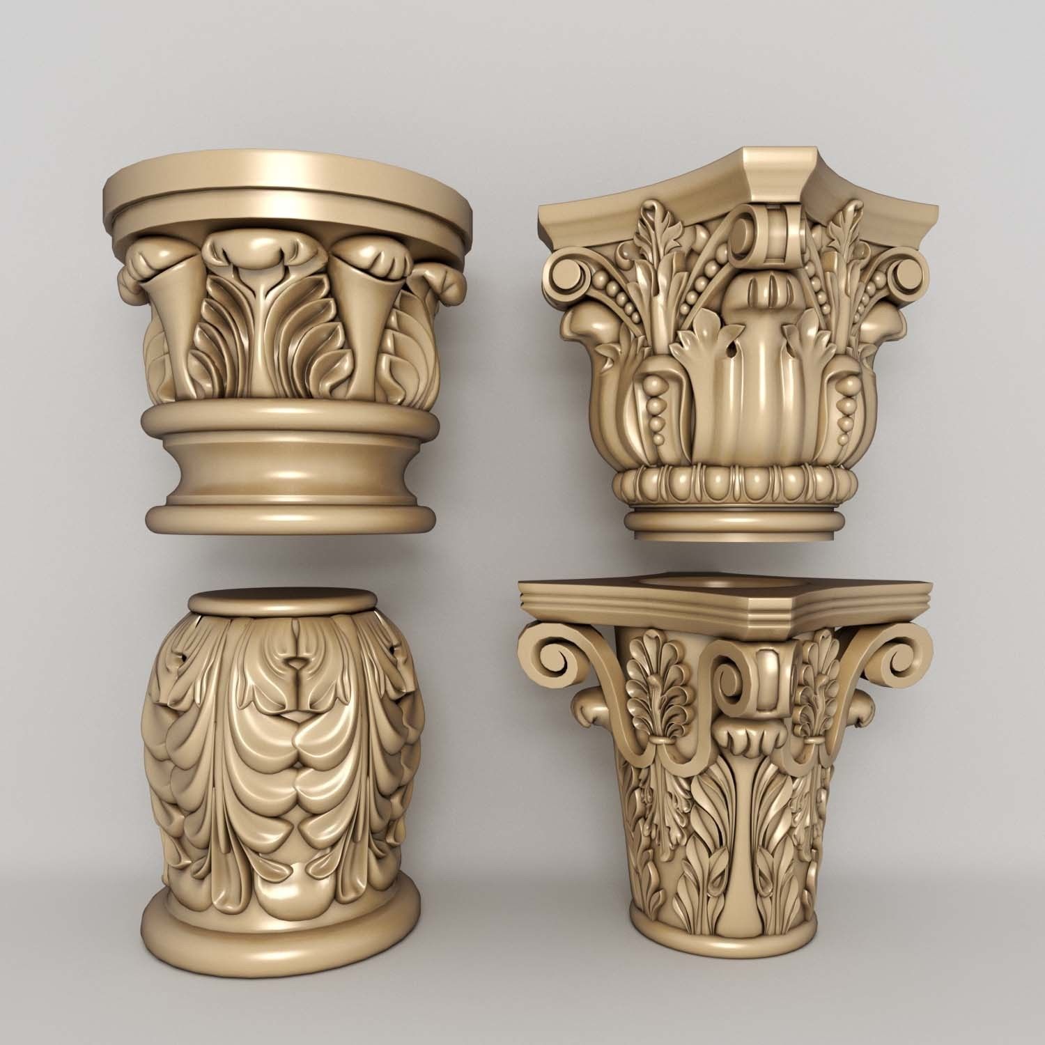 column-bracket ornate gold vase 3D model | CGTrader