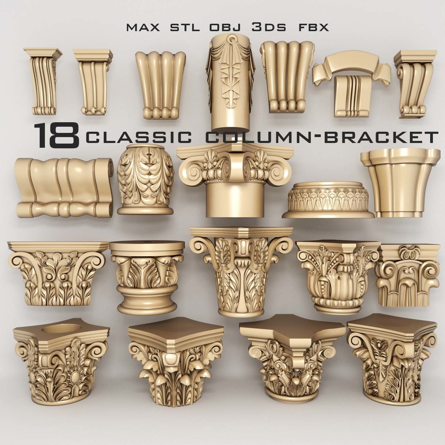 column-bracket ornate gold vase 3D model | CGTrader