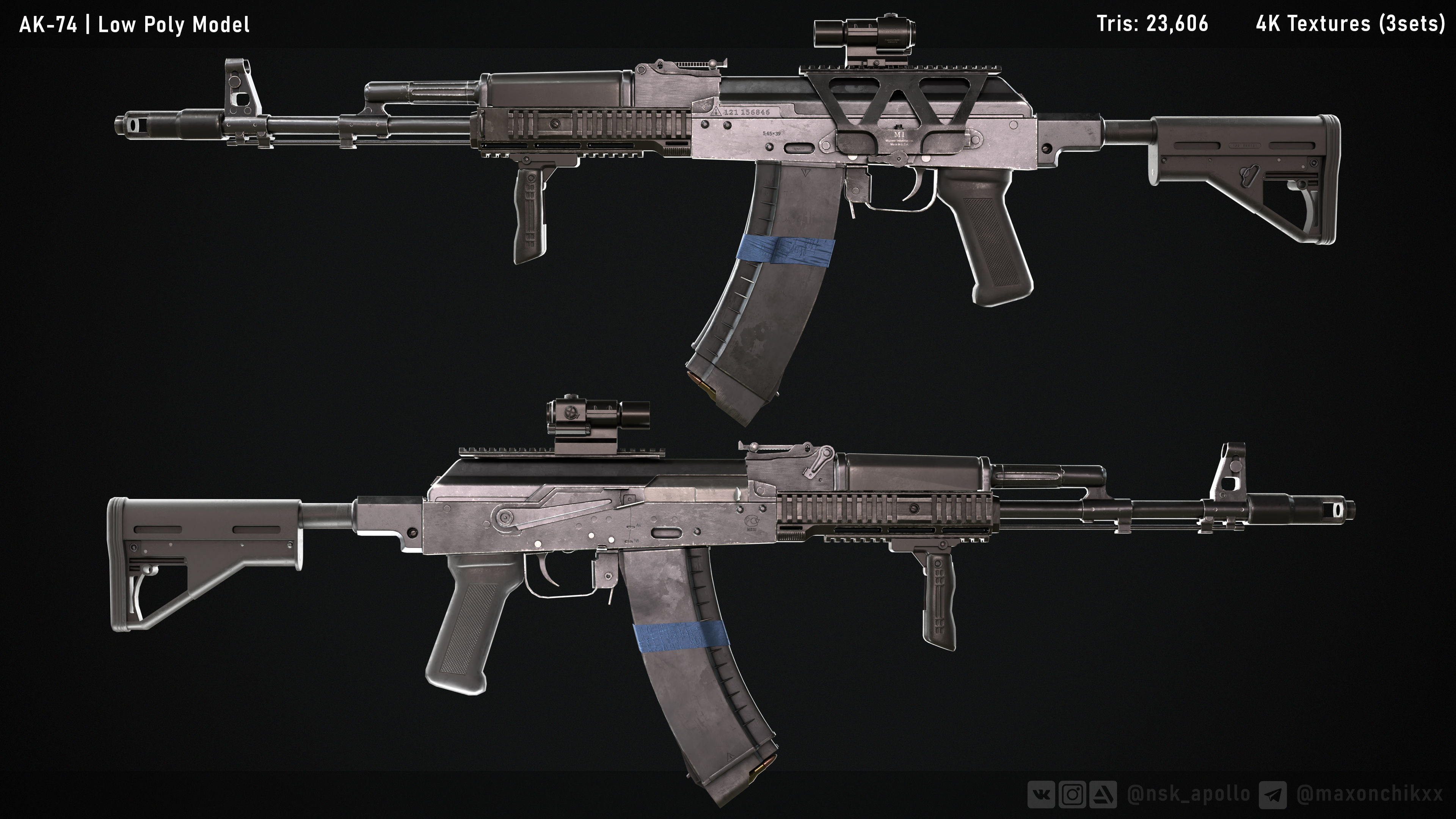 3D model Gameready AK-74 rifle VR / AR / low-poly | CGTrader