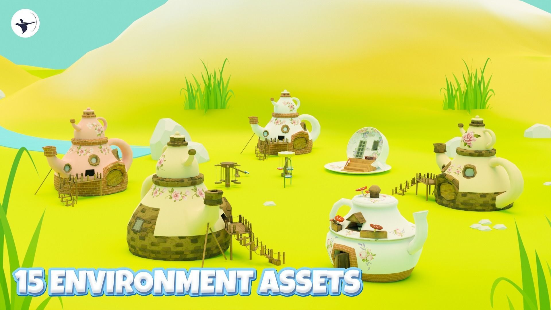 3D model Bugs City - Low Poly Stylized Kettles Pack VR / AR / low-poly ...