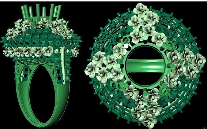 Bulk Rings 3dm with stones and flowers work-22 3D print model 3D model ...