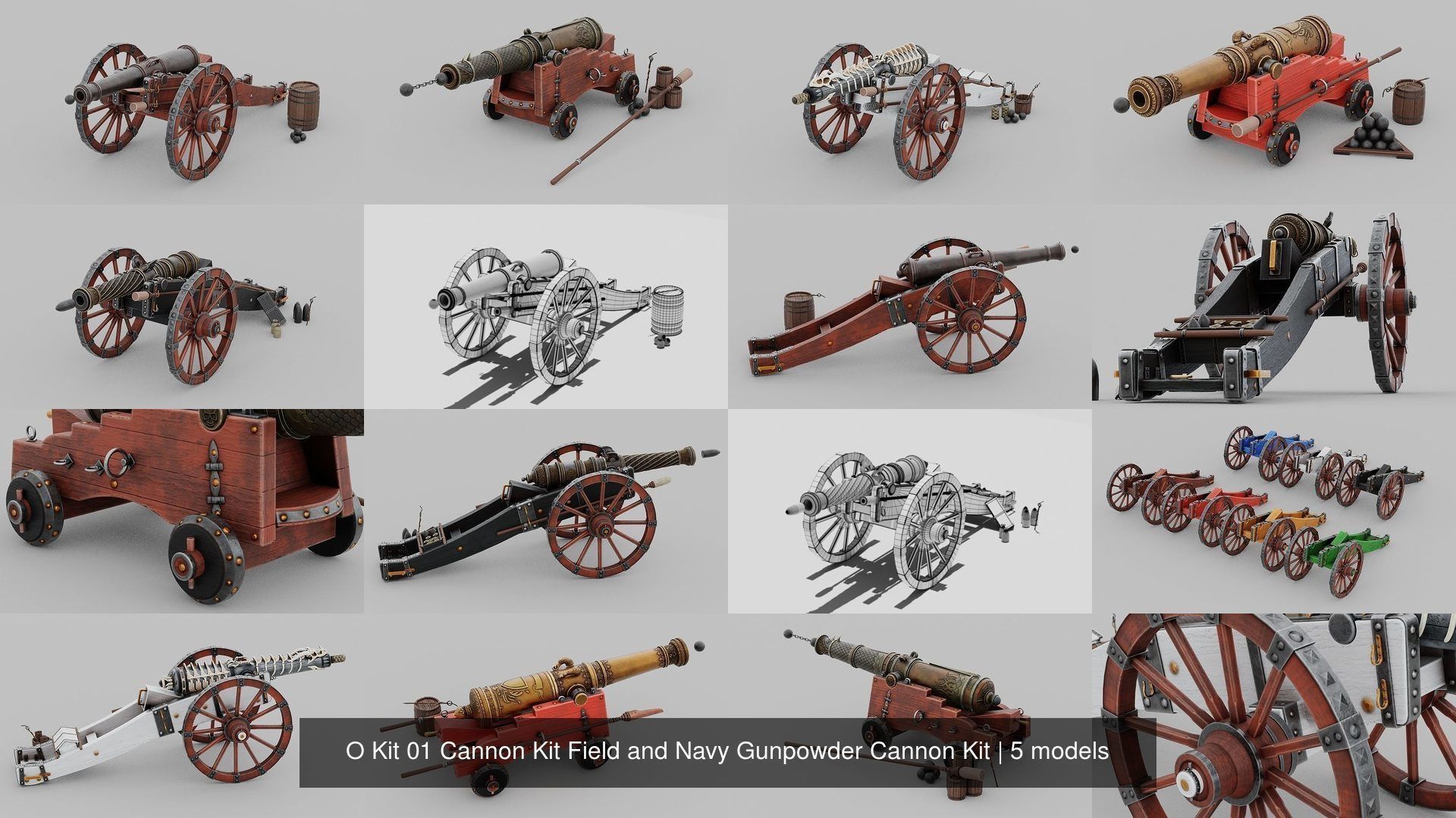 3D Model Collection O Kit 01 Cannon Kit Field and Navy Gunpowder Cannon ...