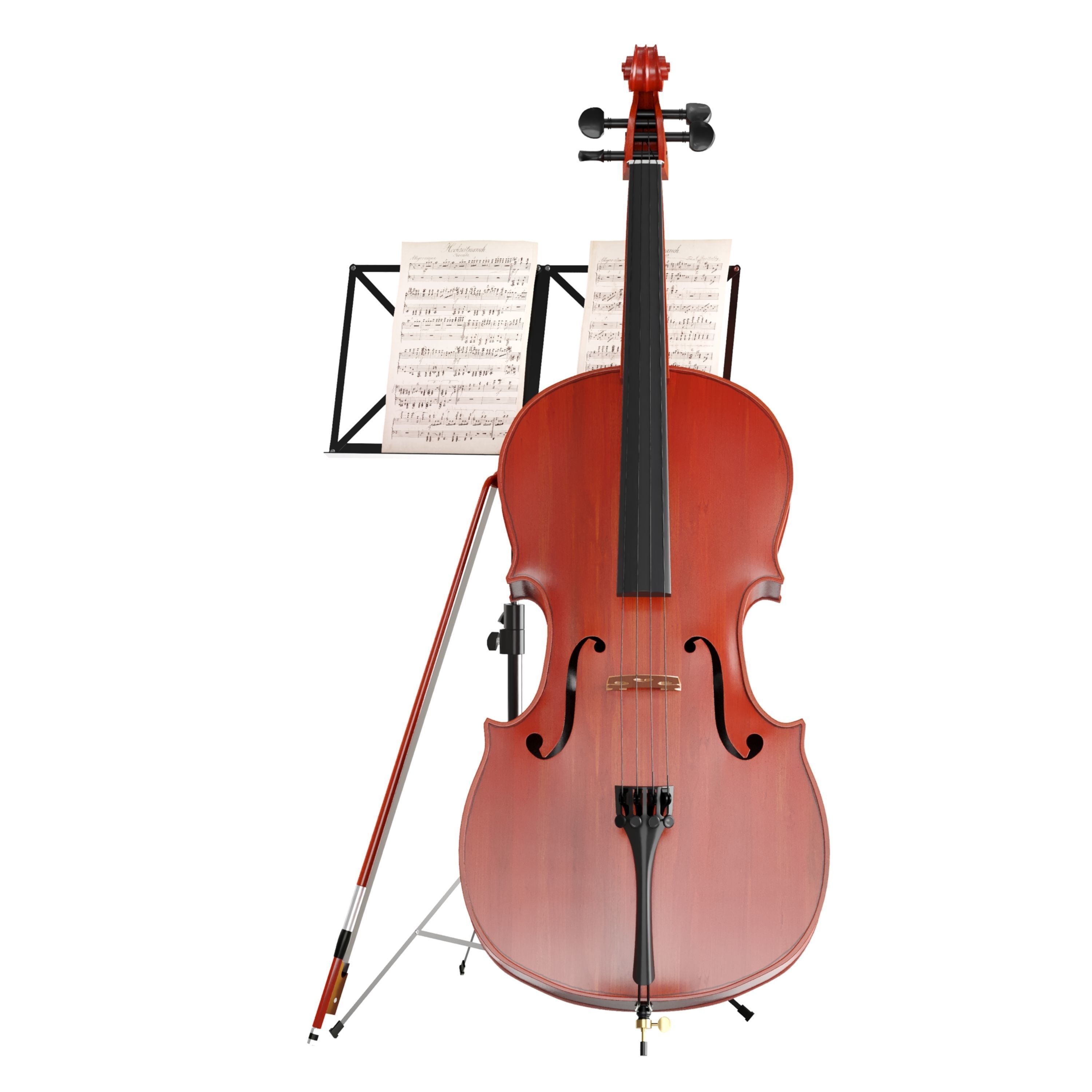 Wooden Cello made of wood with stand and music 3D model | CGTrader