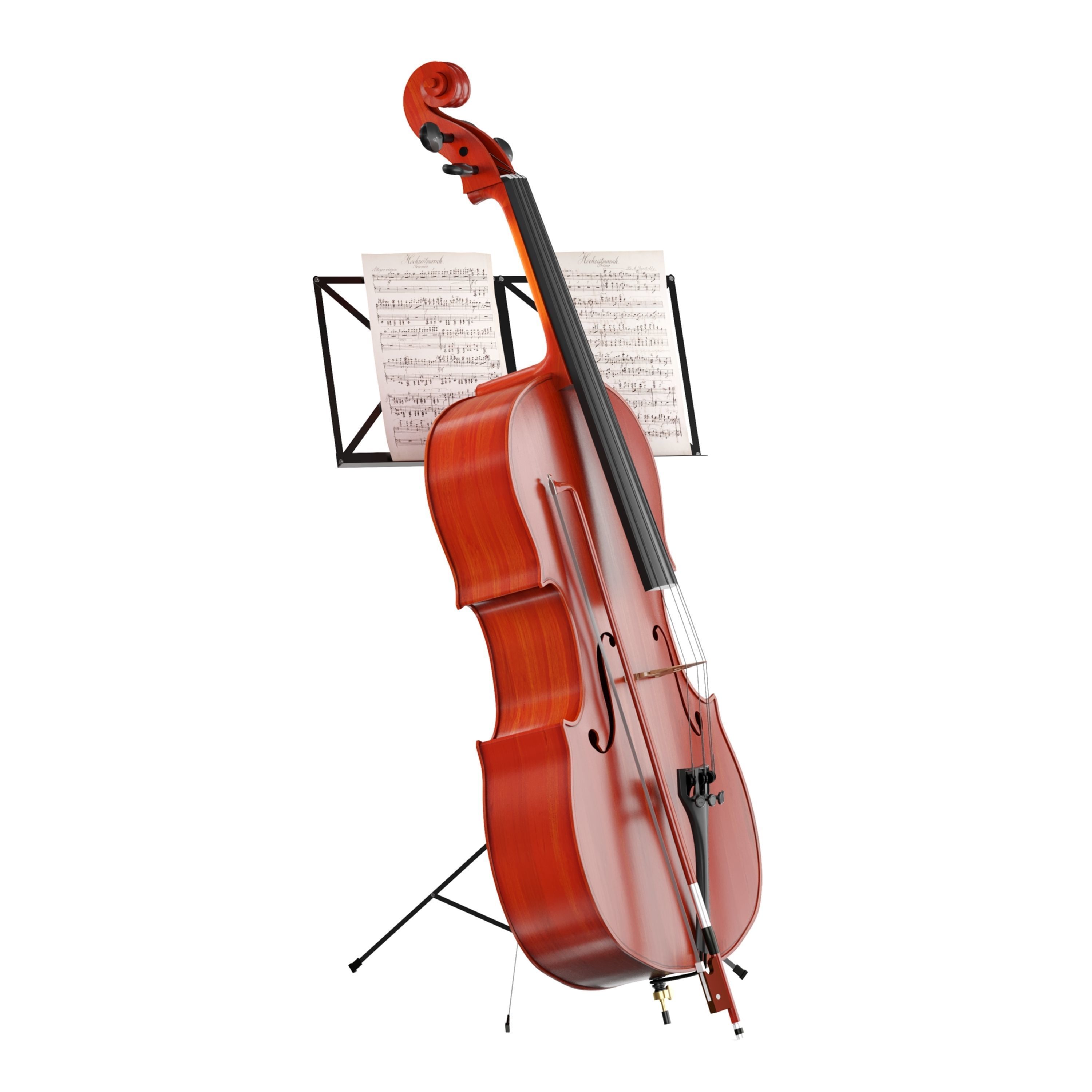 Wooden Cello made of wood with stand and music 3D model | CGTrader