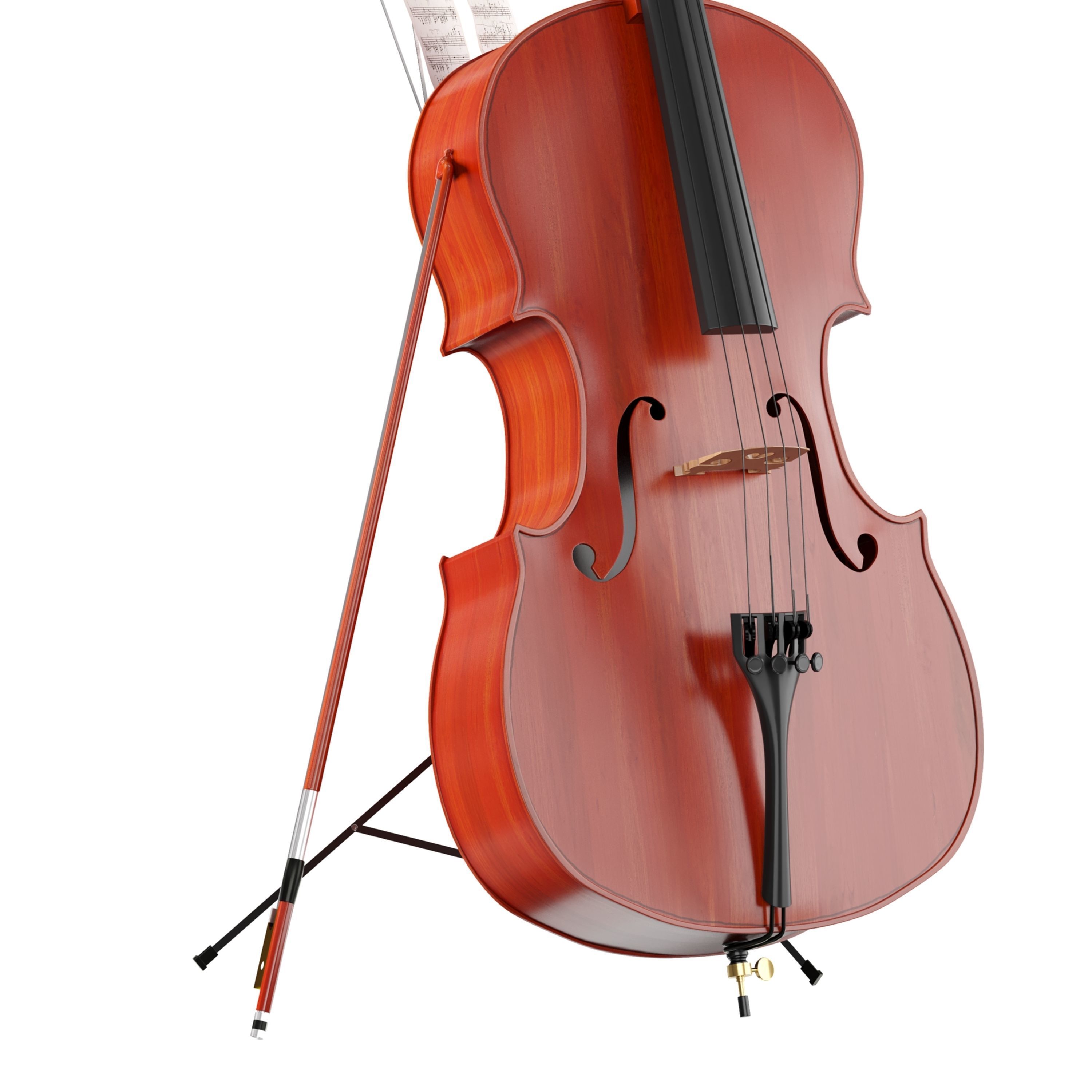 Wooden Cello made of wood with stand and music 3D model | CGTrader
