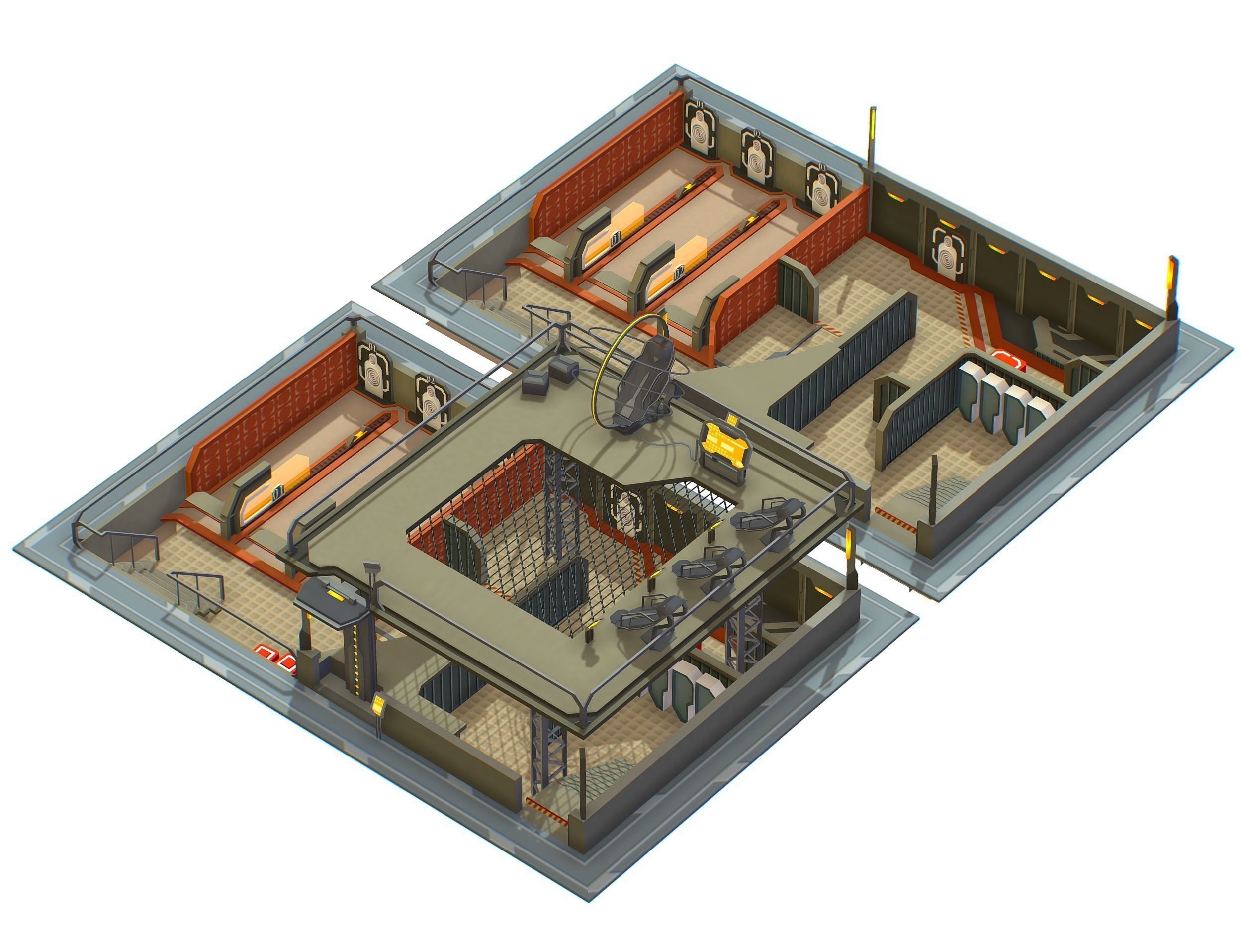 3D model sky fi isometrical shooting room shelter hangar VR / AR / low ...
