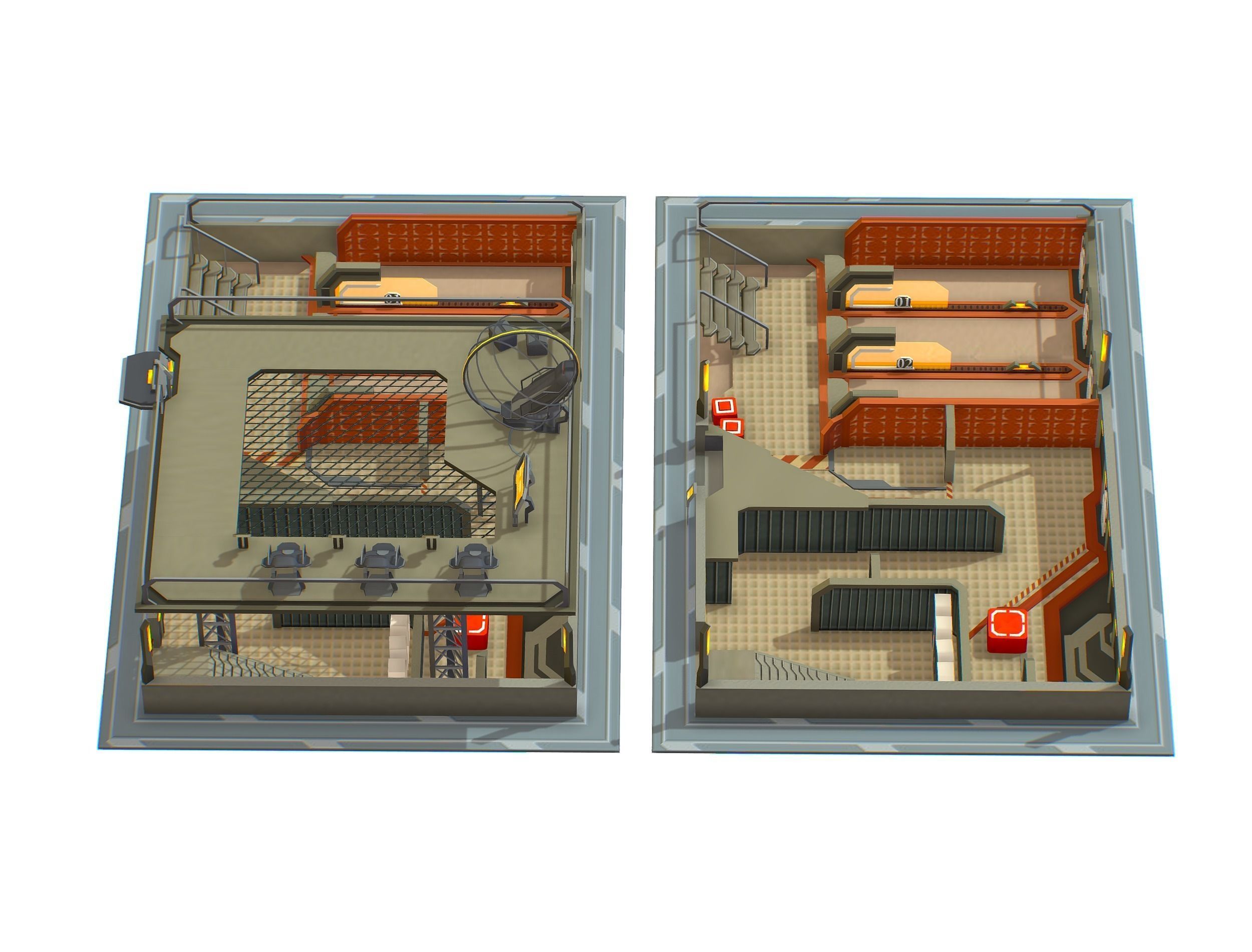 3D model sky fi isometrical shooting room shelter hangar VR / AR / low ...