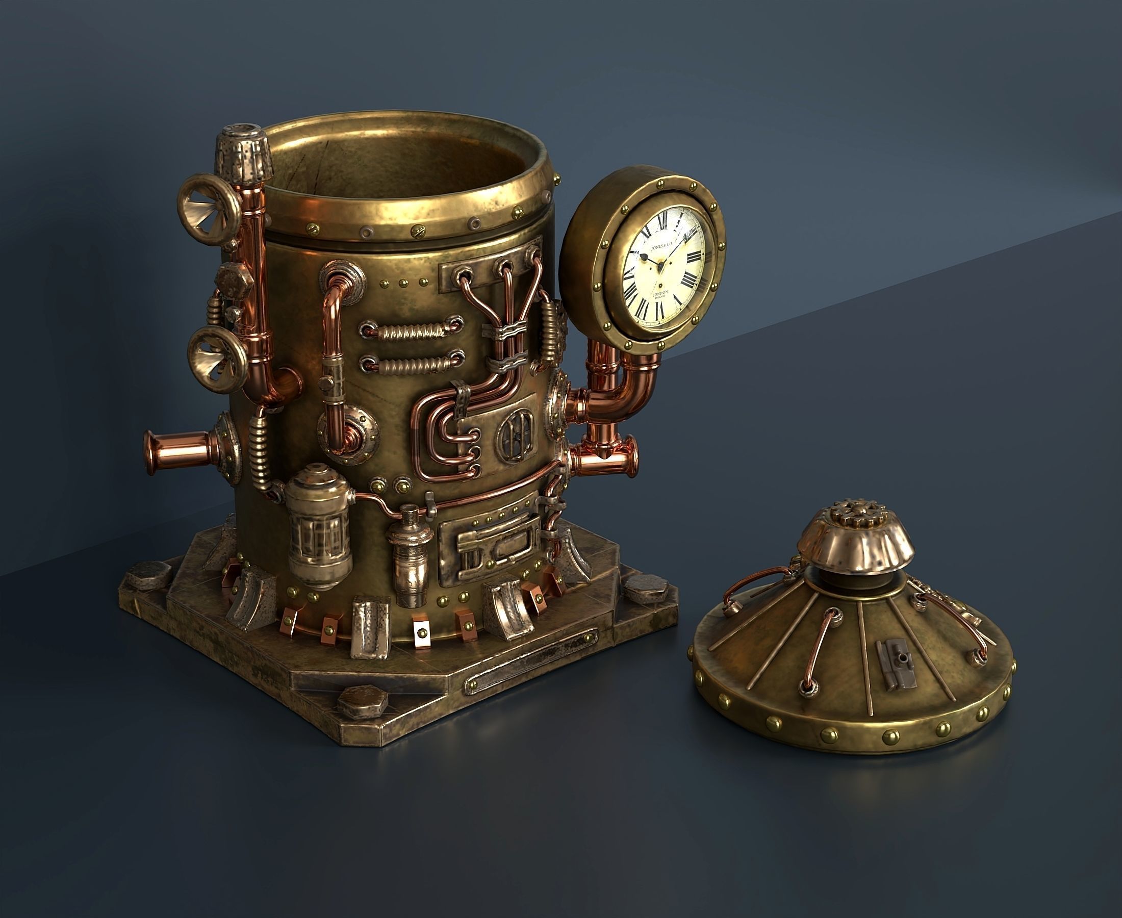 Steampunk desk clock box 3D model | CGTrader