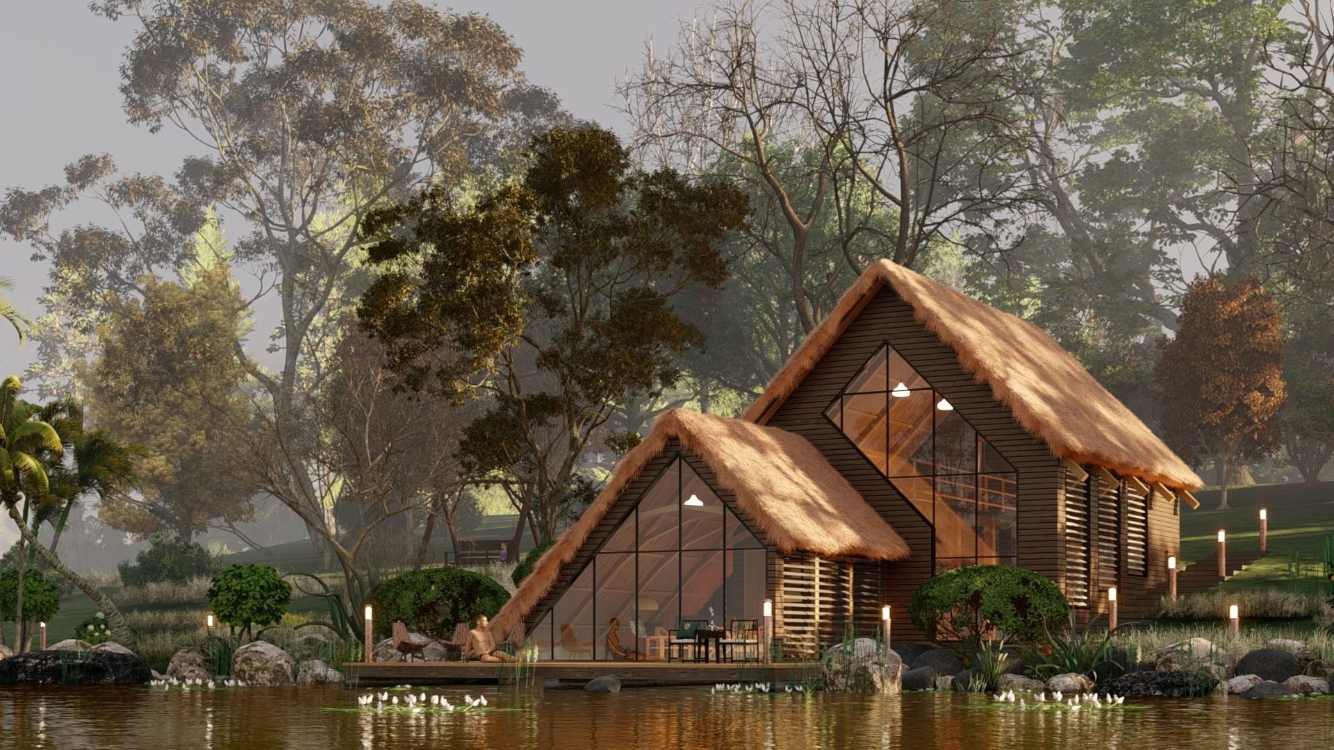 cabin house on shore of lake 3D model | CGTrader