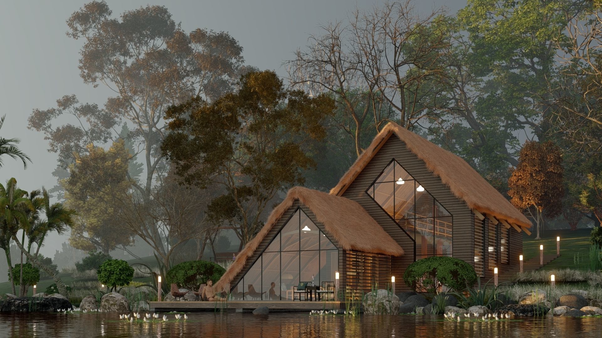 cabin house on shore of lake 3D model | CGTrader