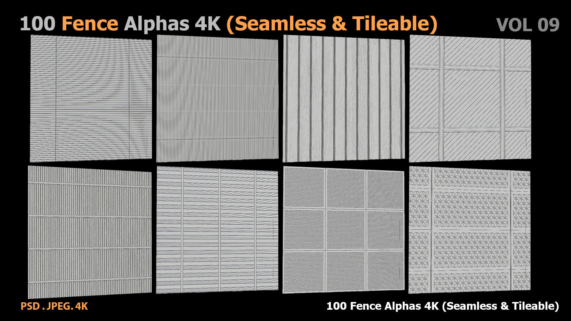 100 Fence Alphas 4K Seamless Tileable VOL 09 Texture | CGTrader