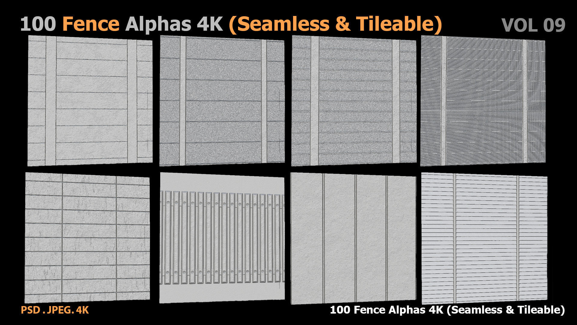 100 Fence Alphas 4K Seamless Tileable VOL 09 Texture | CGTrader