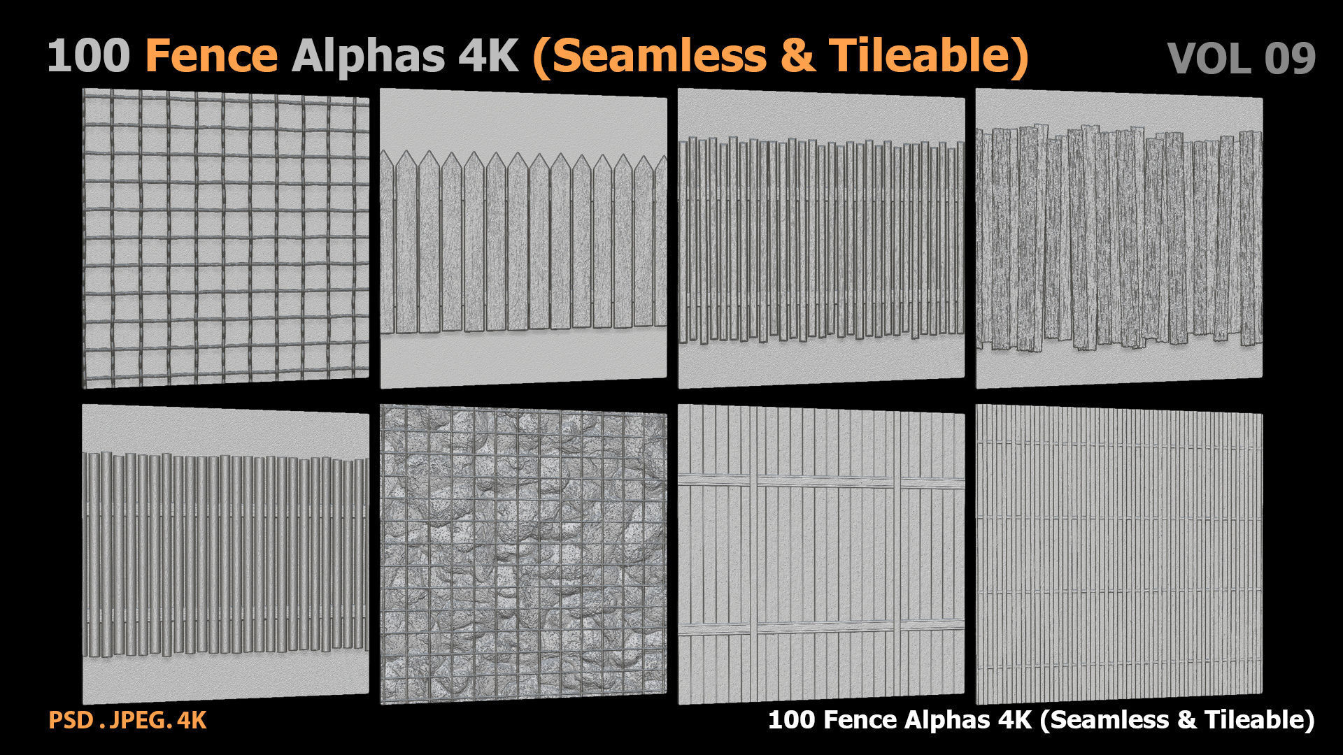 100 Fence Alphas 4K Seamless Tileable VOL 09 Texture | CGTrader