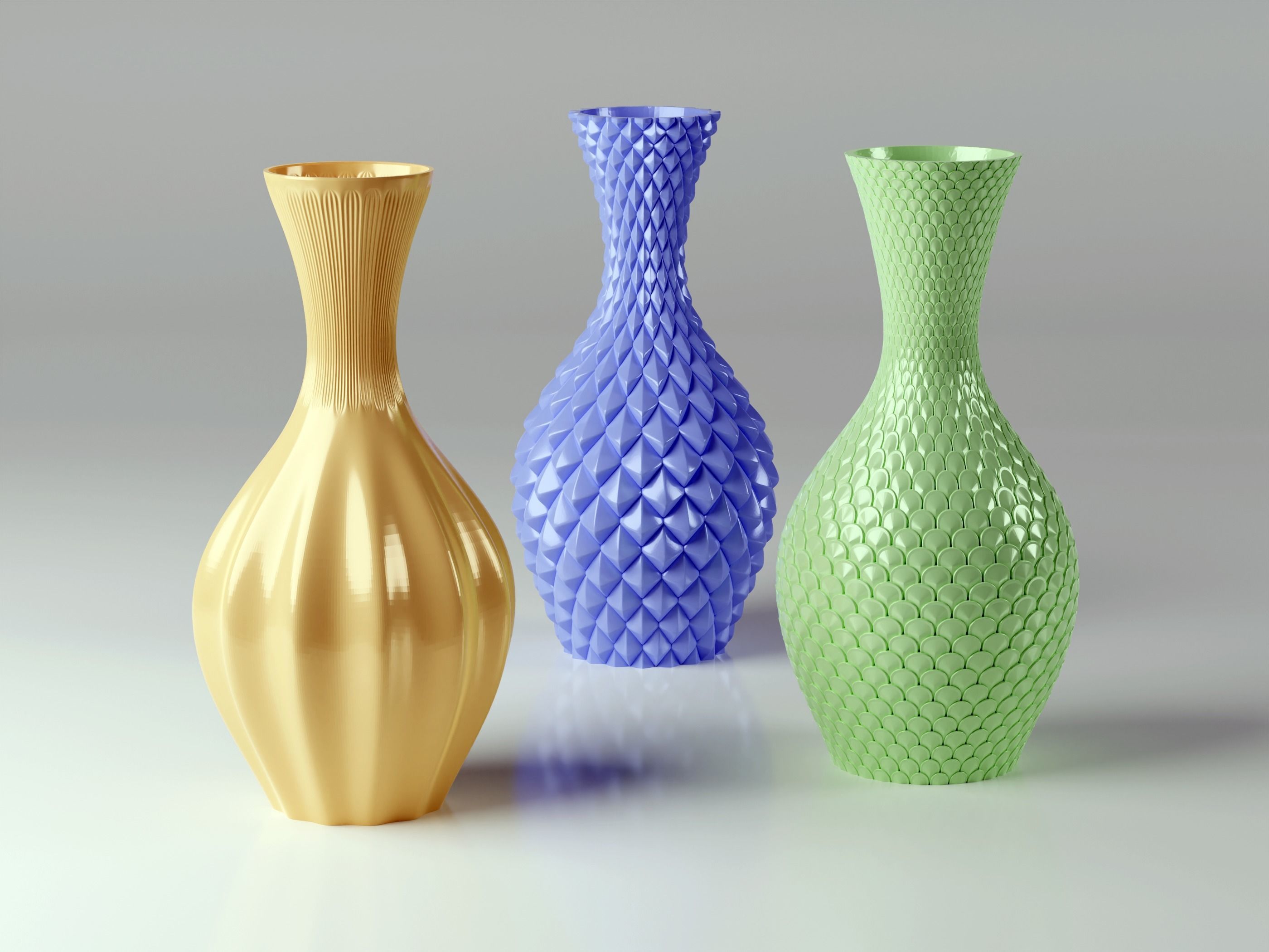 Set of 3 vases 3Dprint STL file 3D model 3D printable | CGTrader