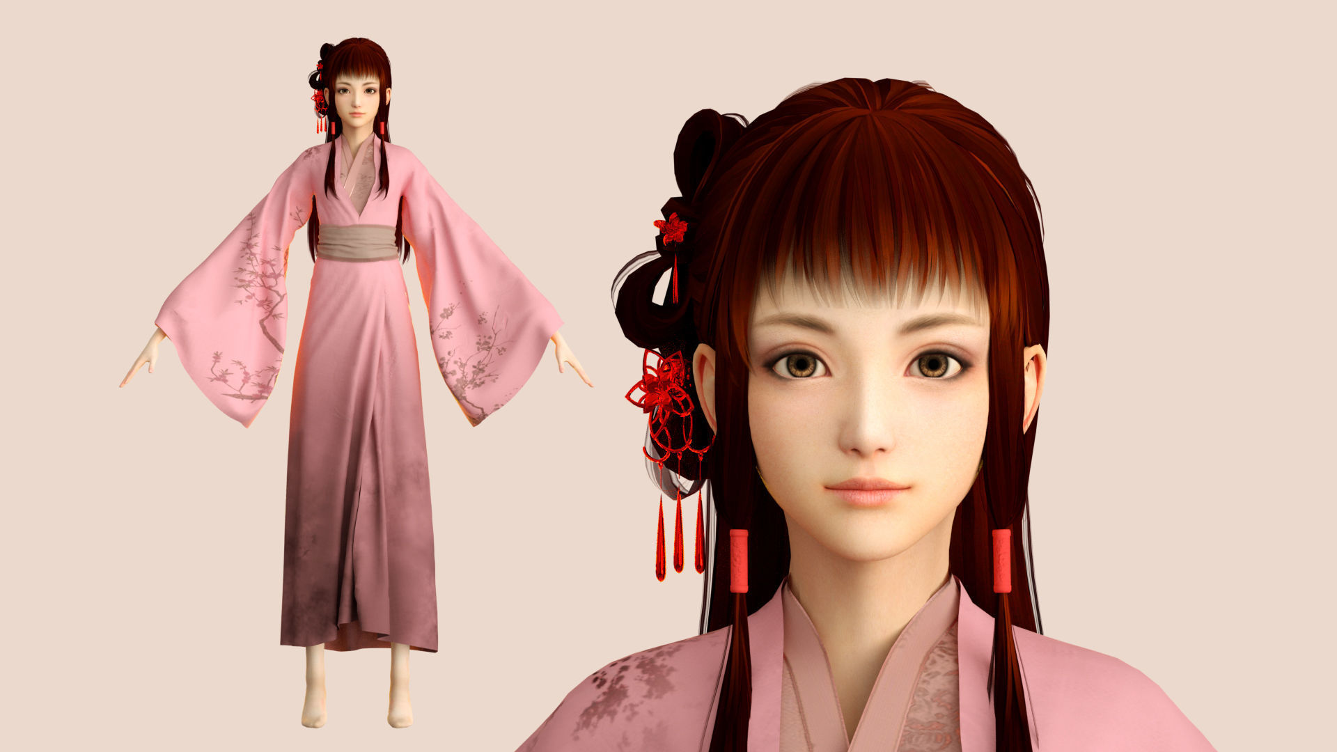 Cartoon Hanfu girl Hanfu chest-length skirt skirt skirt 3D model | CGTrader