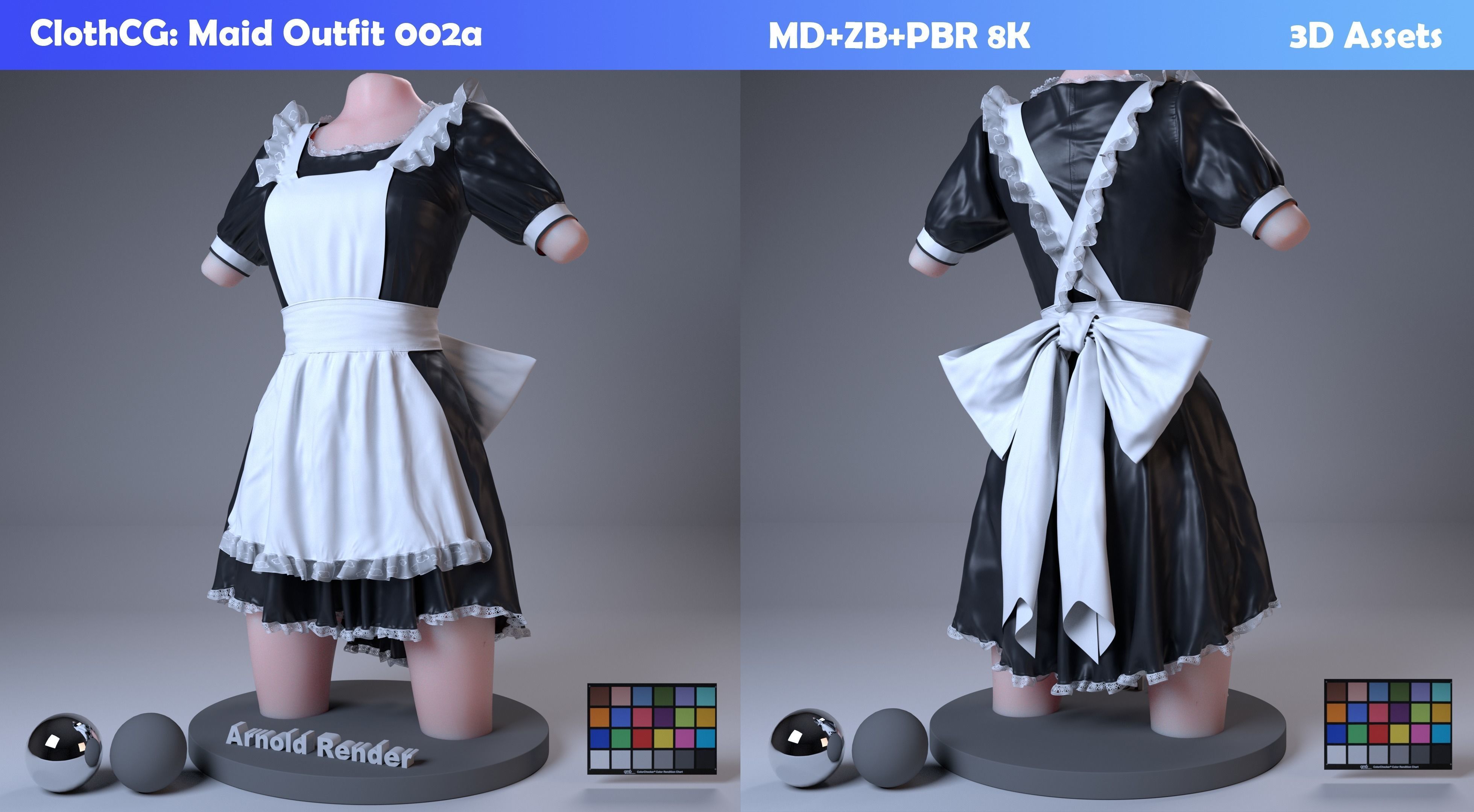 ClothCG Maid Outfit 002a Marvelous ZB PBR 8K 3DAssets 3D model | CGTrader