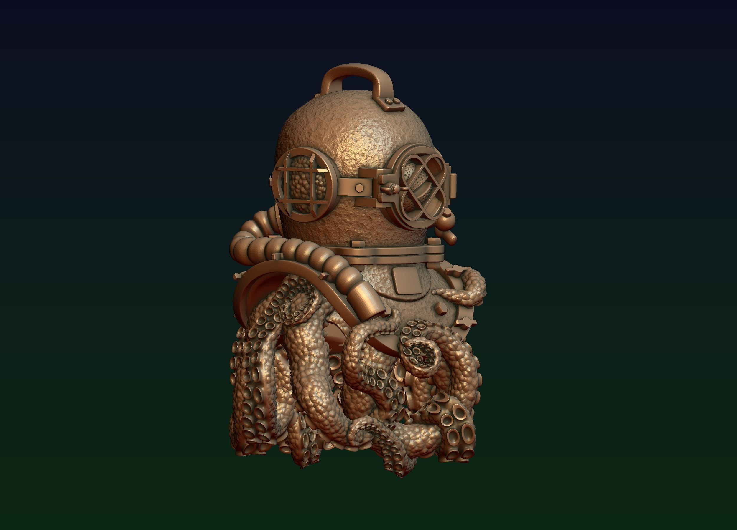 Diving Helmet with Octopus 3D model 3D printable | CGTrader