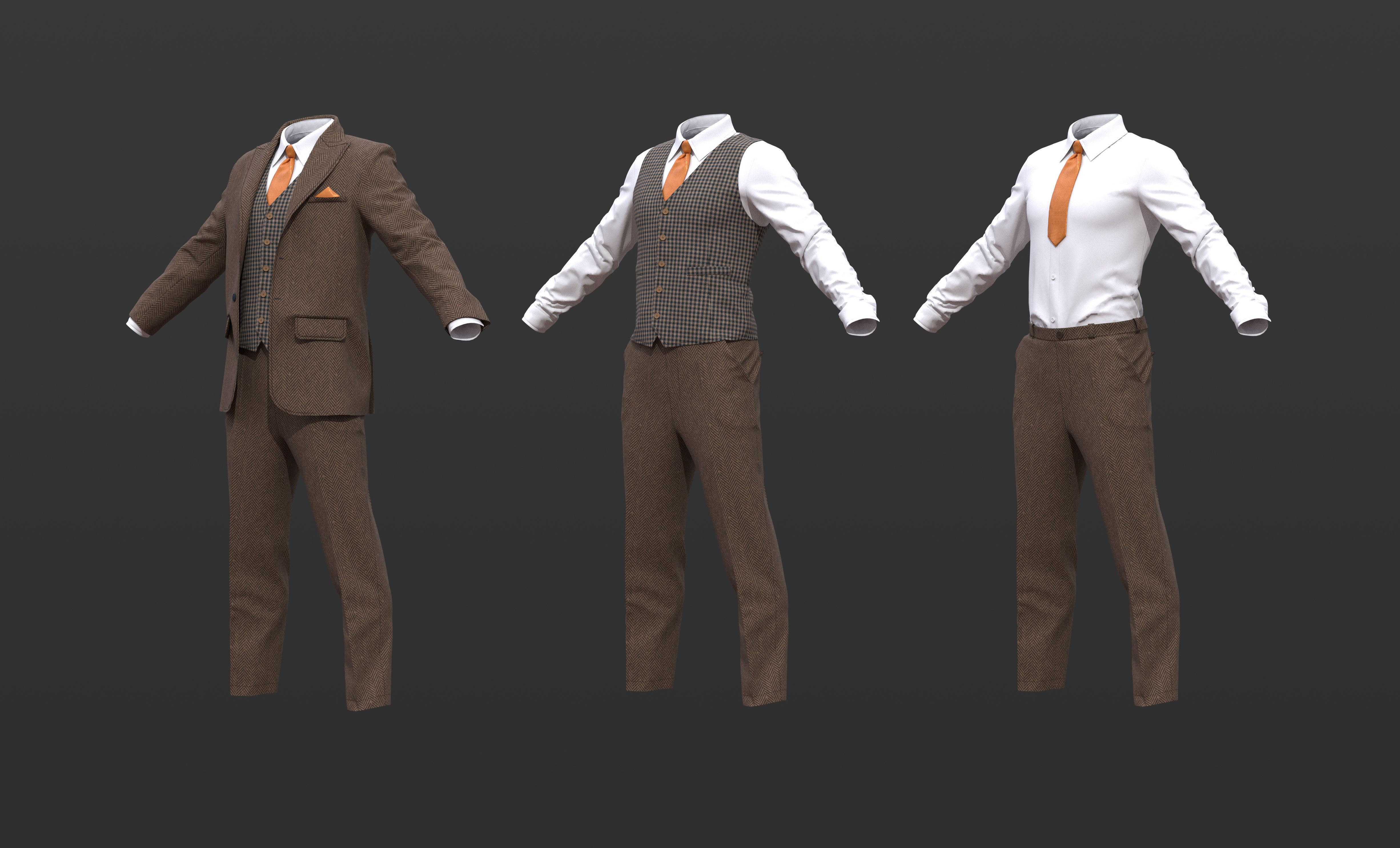 Mens Three Piece Suit 3D model | CGTrader