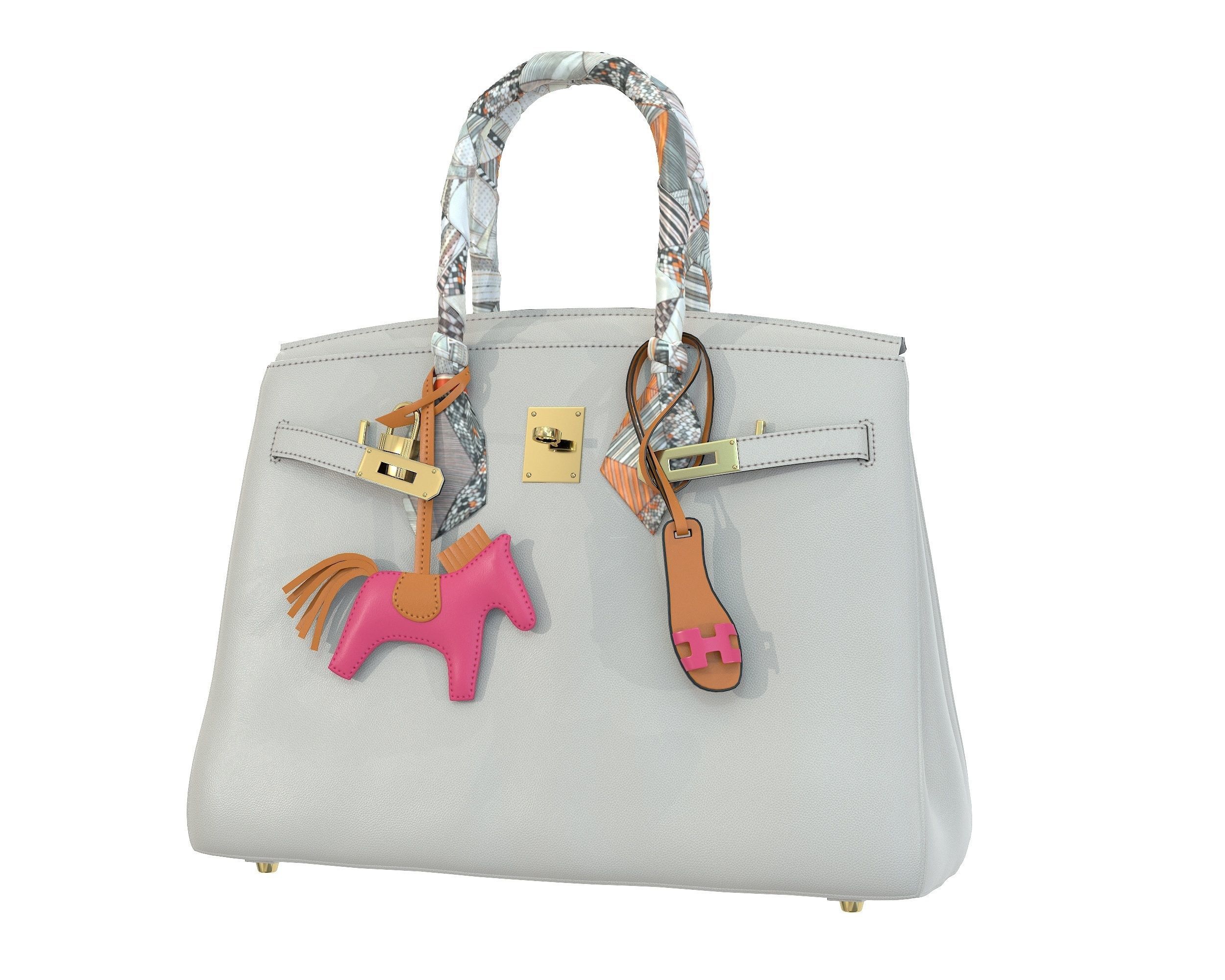 3D model Hermes Birkin Black Cream with accessories VR / AR / low-poly ...