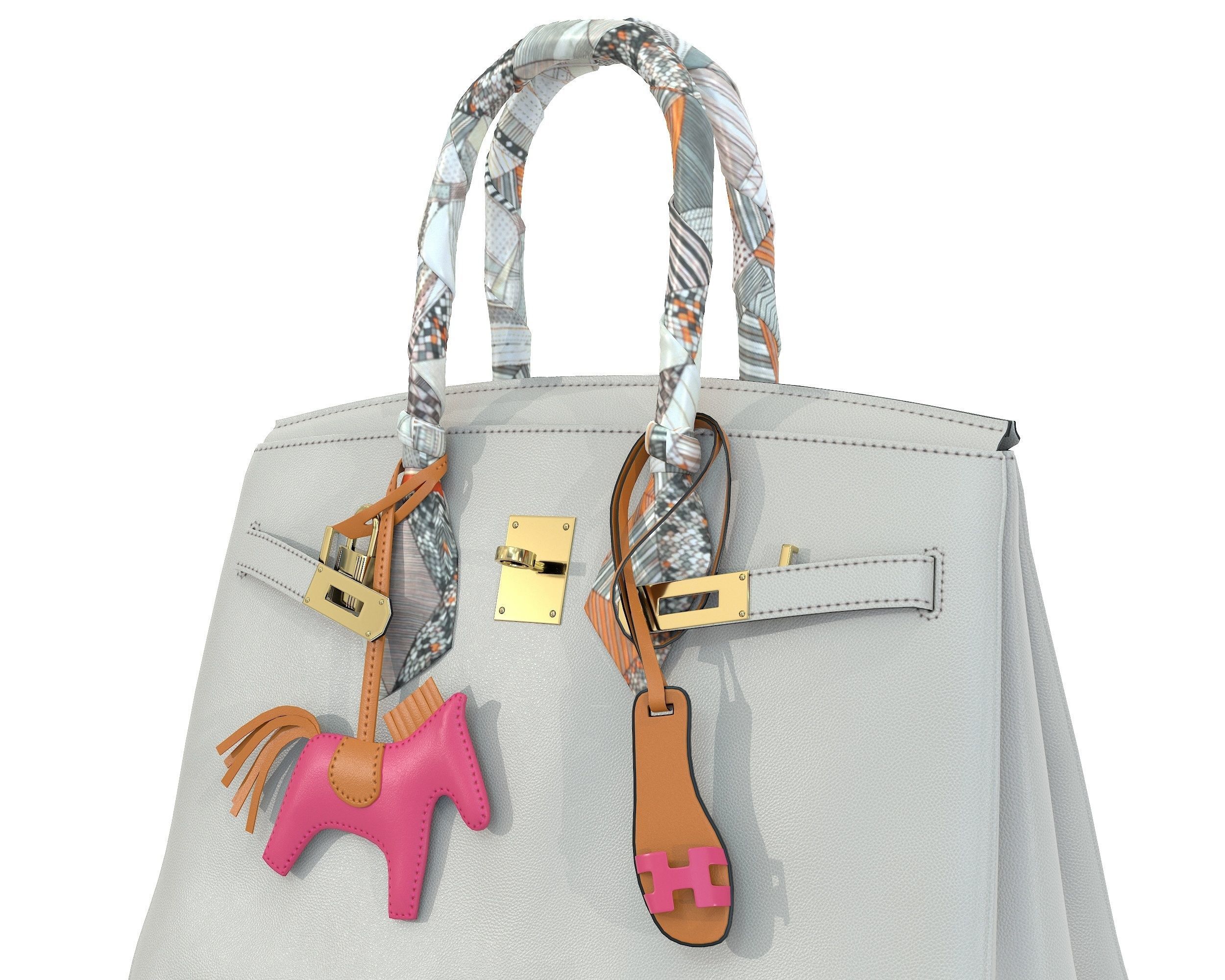 3D model Hermes Birkin Black Cream with accessories VR / AR / low-poly ...