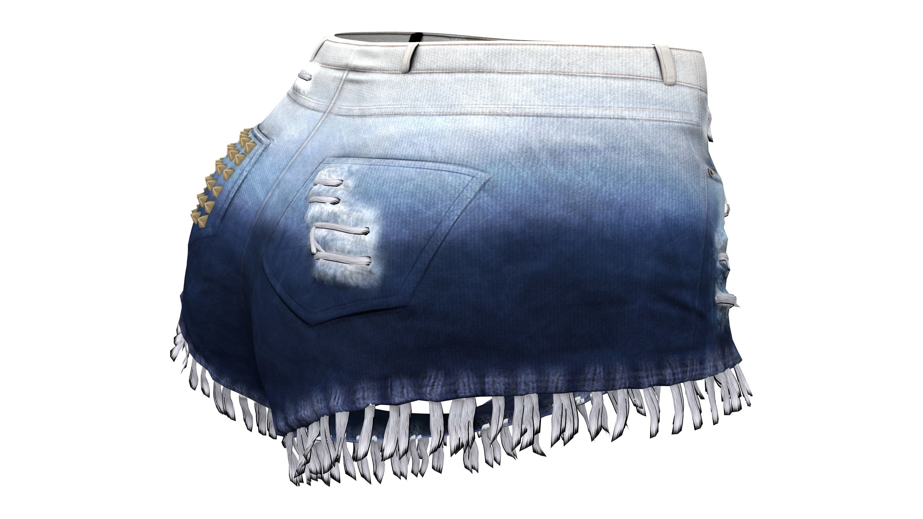 3D model Short Denim Pants With Front And Back Rivets VR / AR / low ...