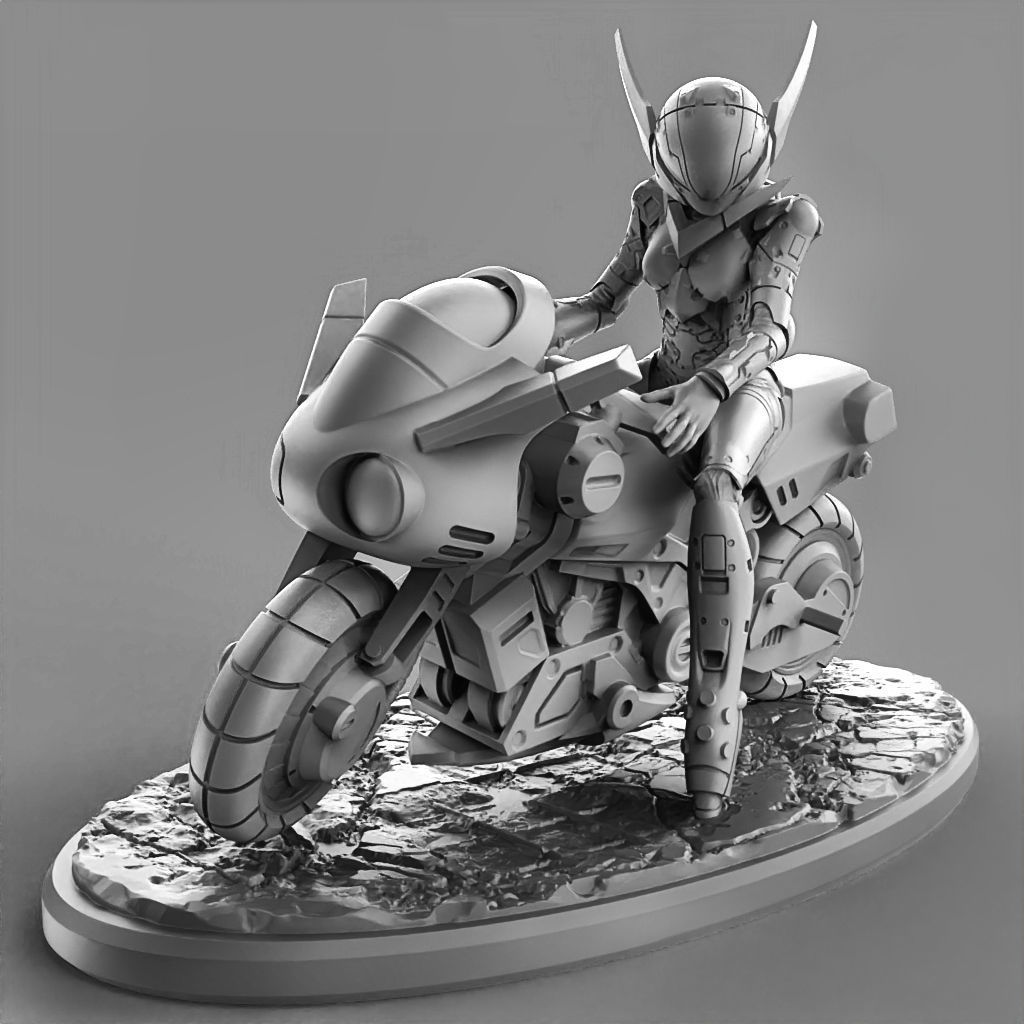 Priss in Hardsuit 2 Poses and Bike 32mm Scale 3D model 3D printable ...