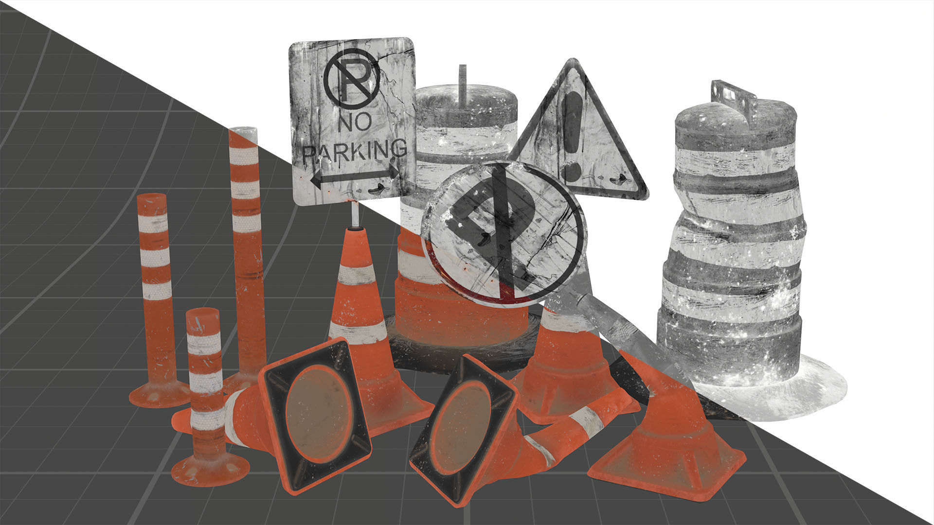 3D model Used Road Props batch01 VR / AR / low-poly | CGTrader