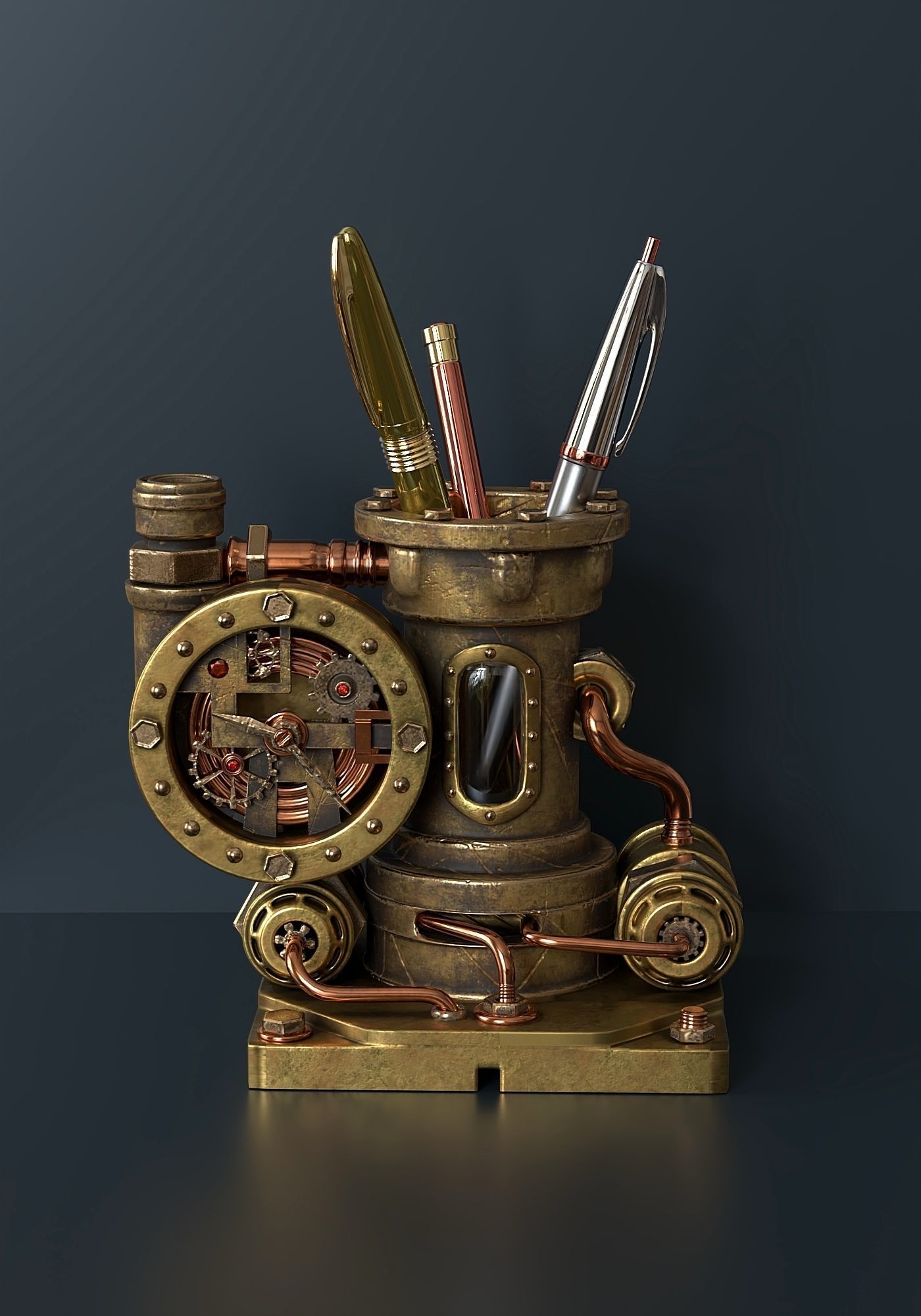 Steampunk desktop pencil holder 3D model | CGTrader