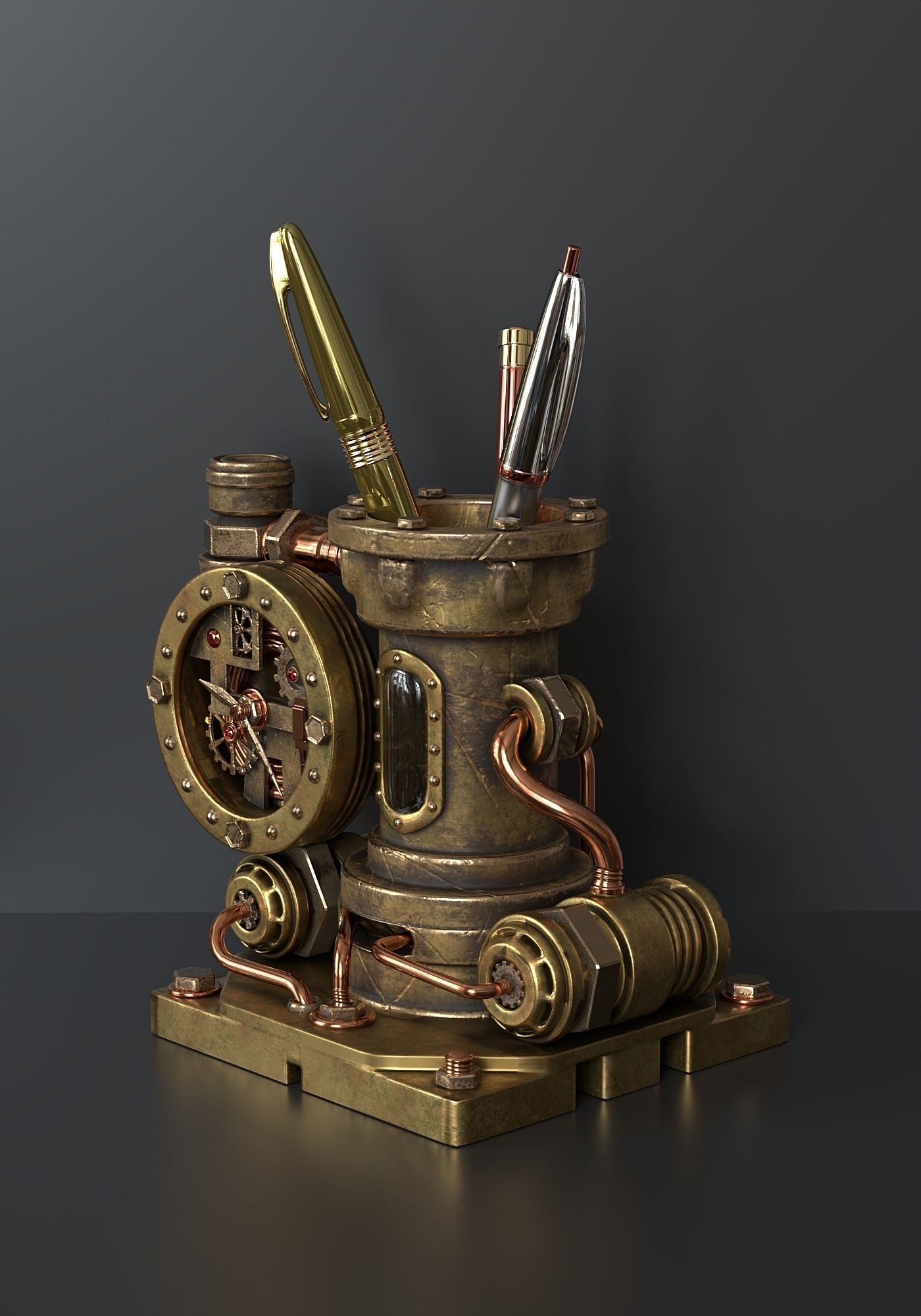 Steampunk desktop pencil holder 3D model | CGTrader