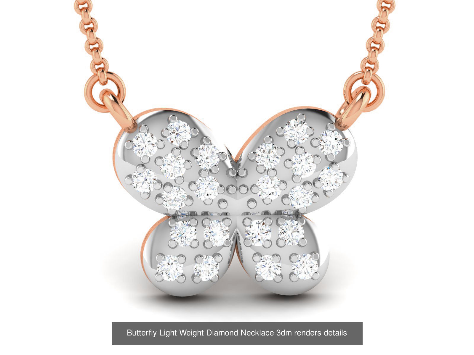 4 Butterfly Light Weight Diamond Necklace 3dm renders details 3D Model ...