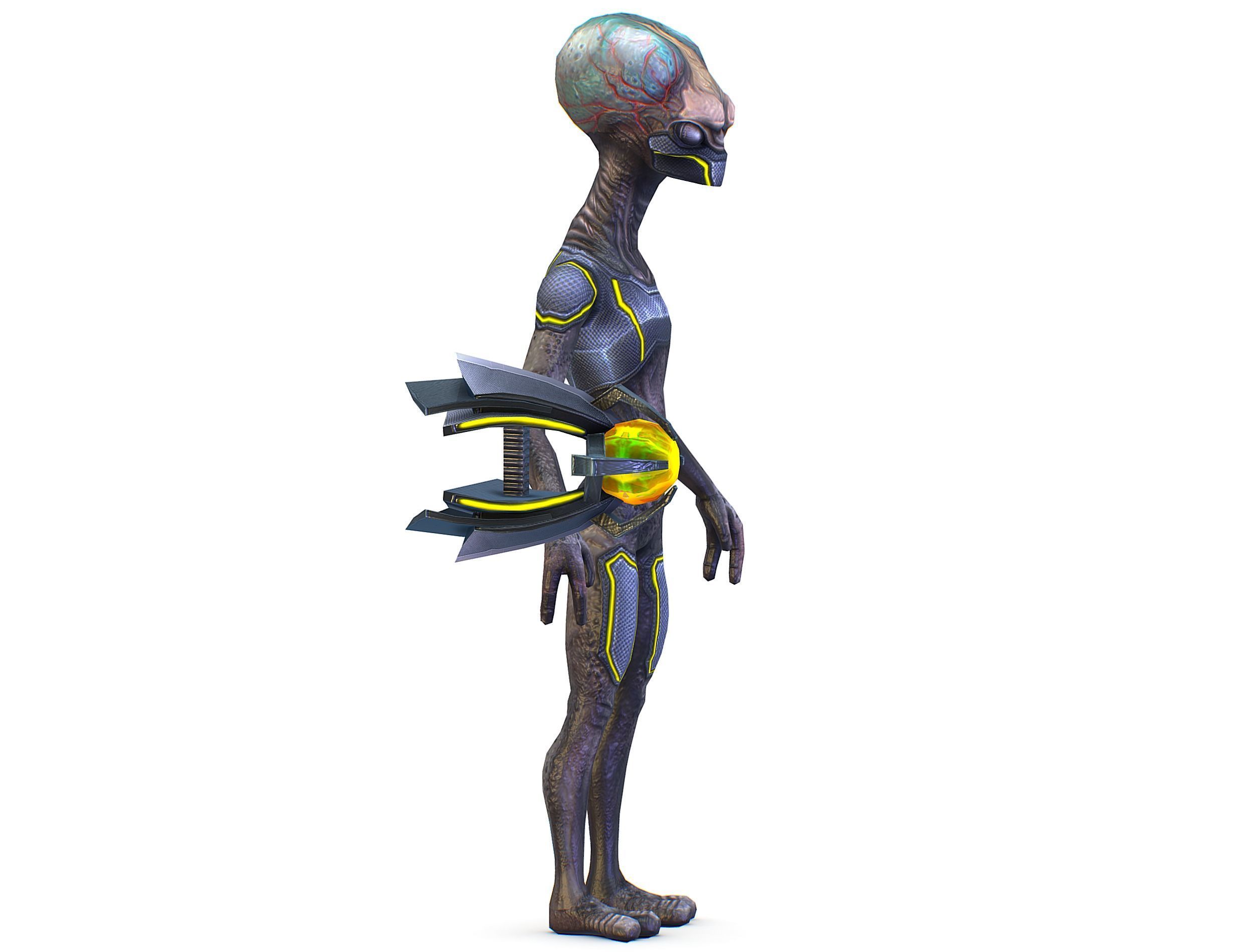 3D model Low Poly Armored Skinny Grey Alien UFO VR / AR / low-poly ...