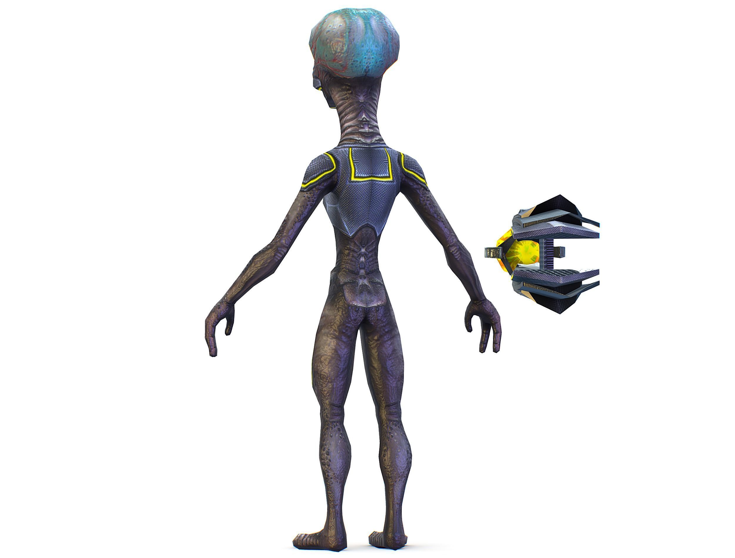 3D model Low Poly Armored Skinny Grey Alien UFO VR / AR / low-poly ...