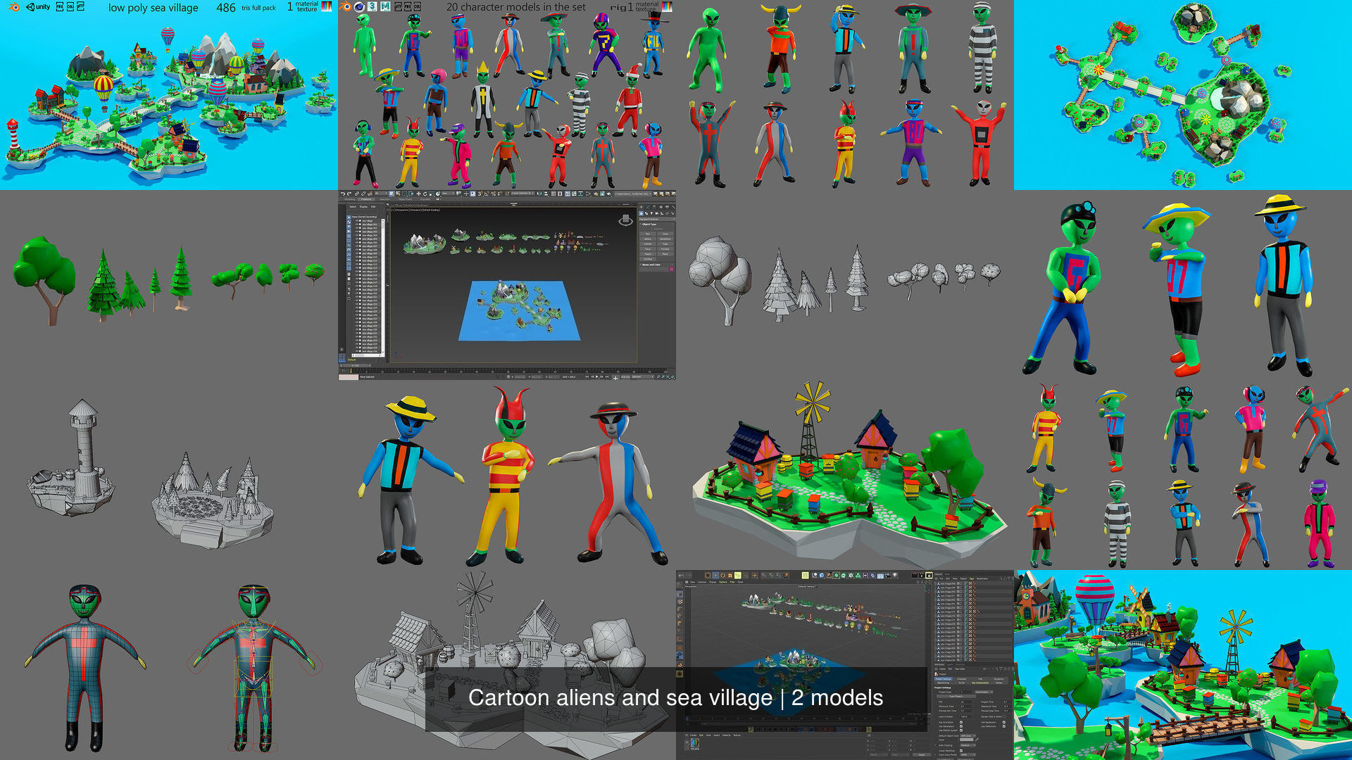 3D Model Collection Cartoon aliens and sea village VR / AR / low-poly ...