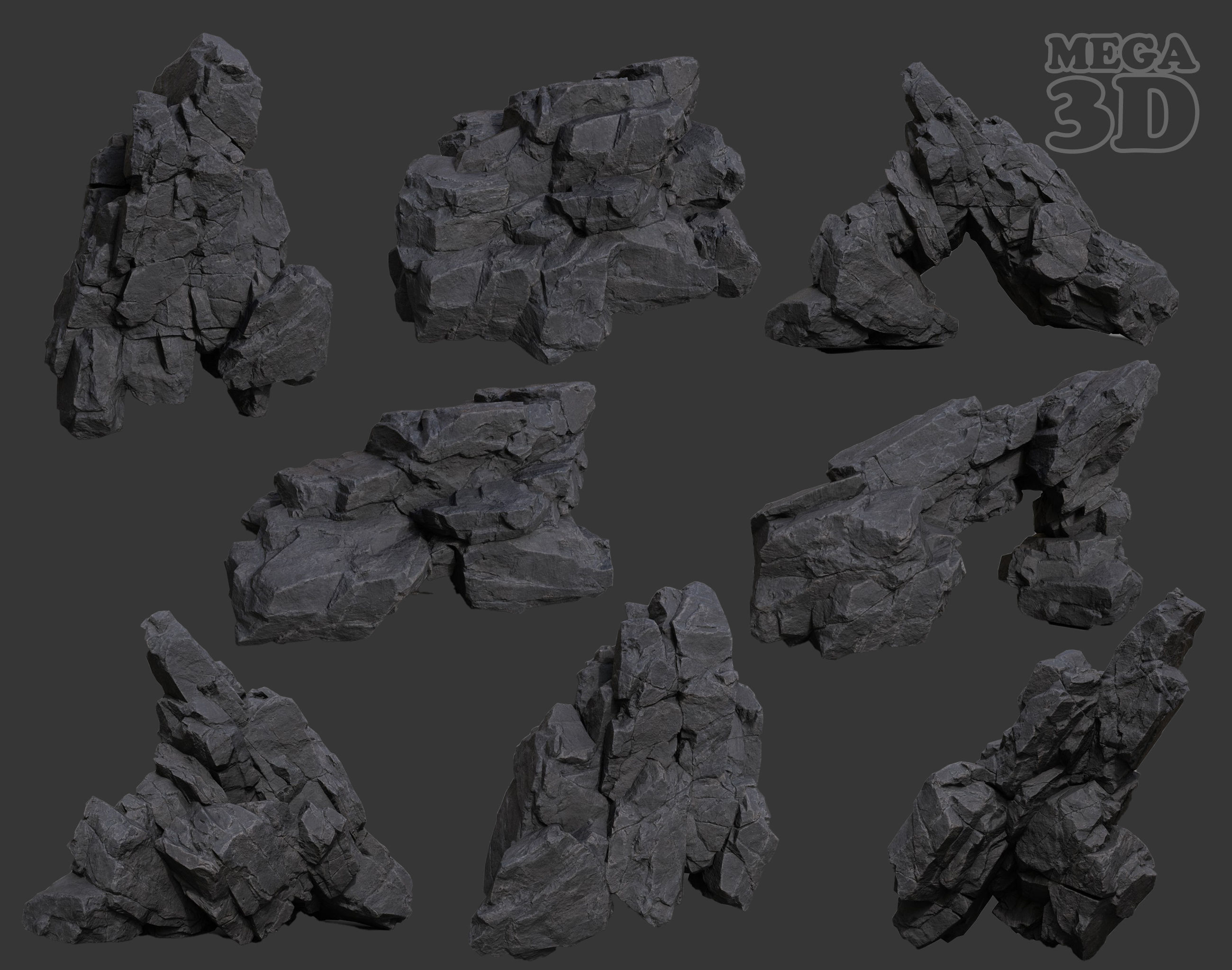 3D model Low Poly Black Rock Formation 221219 - Ultra HD 16K Texture VR ...