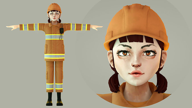 cartoon female firefighter 3D model | CGTrader
