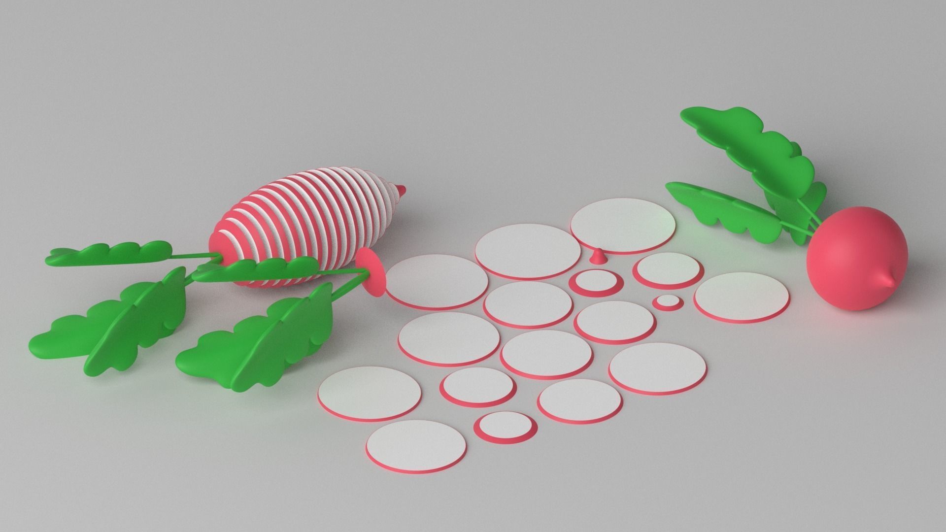 Cartoon Red Radish and Slice 3D model | CGTrader