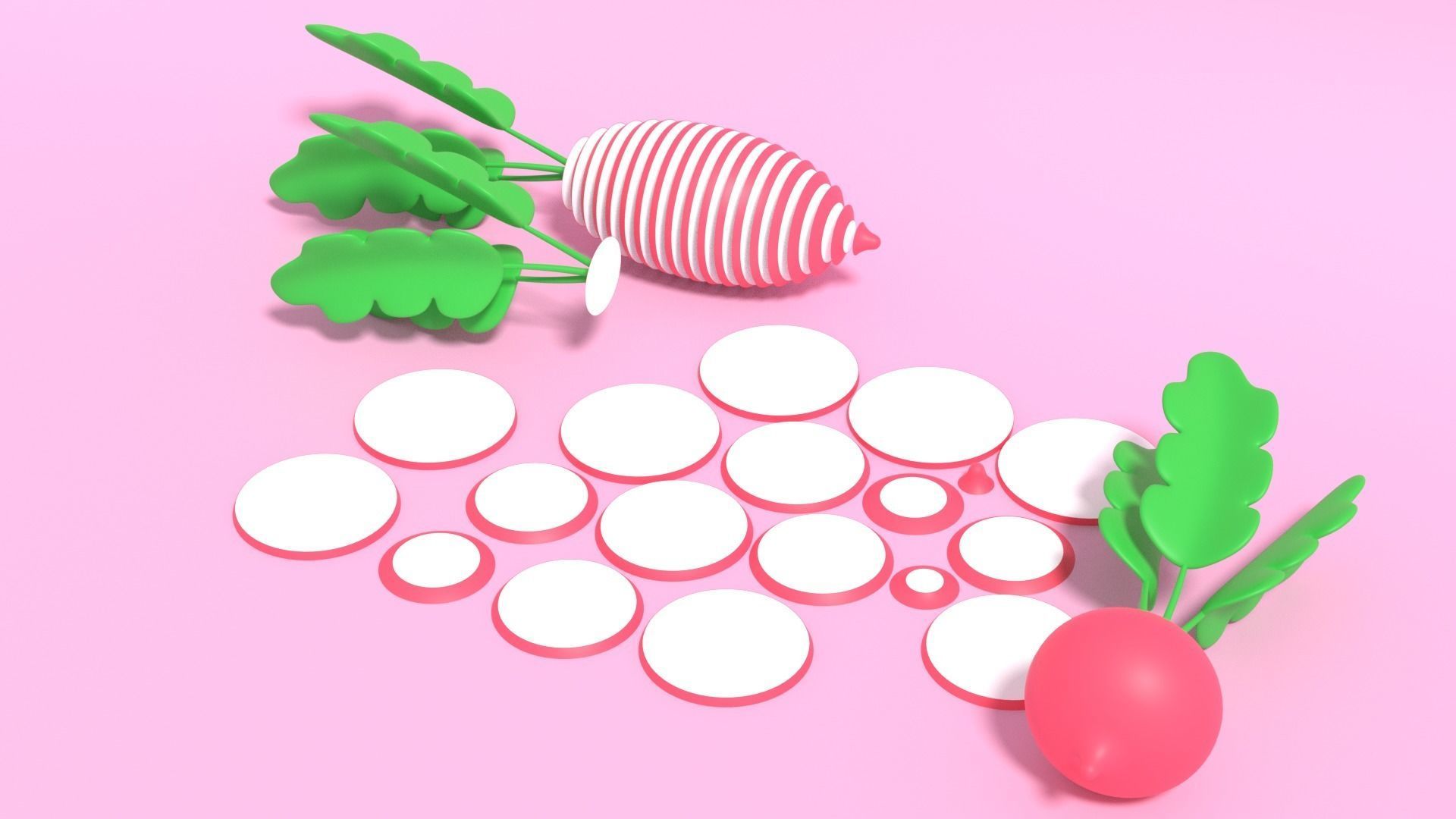 Cartoon Red Radish and Slice 3D model | CGTrader