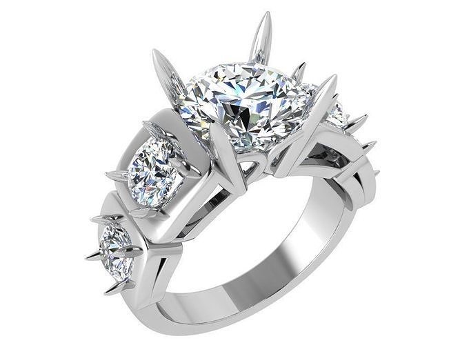 5-Stone diamond sharp ring 3489 3D print model 3D model 3D printable ...