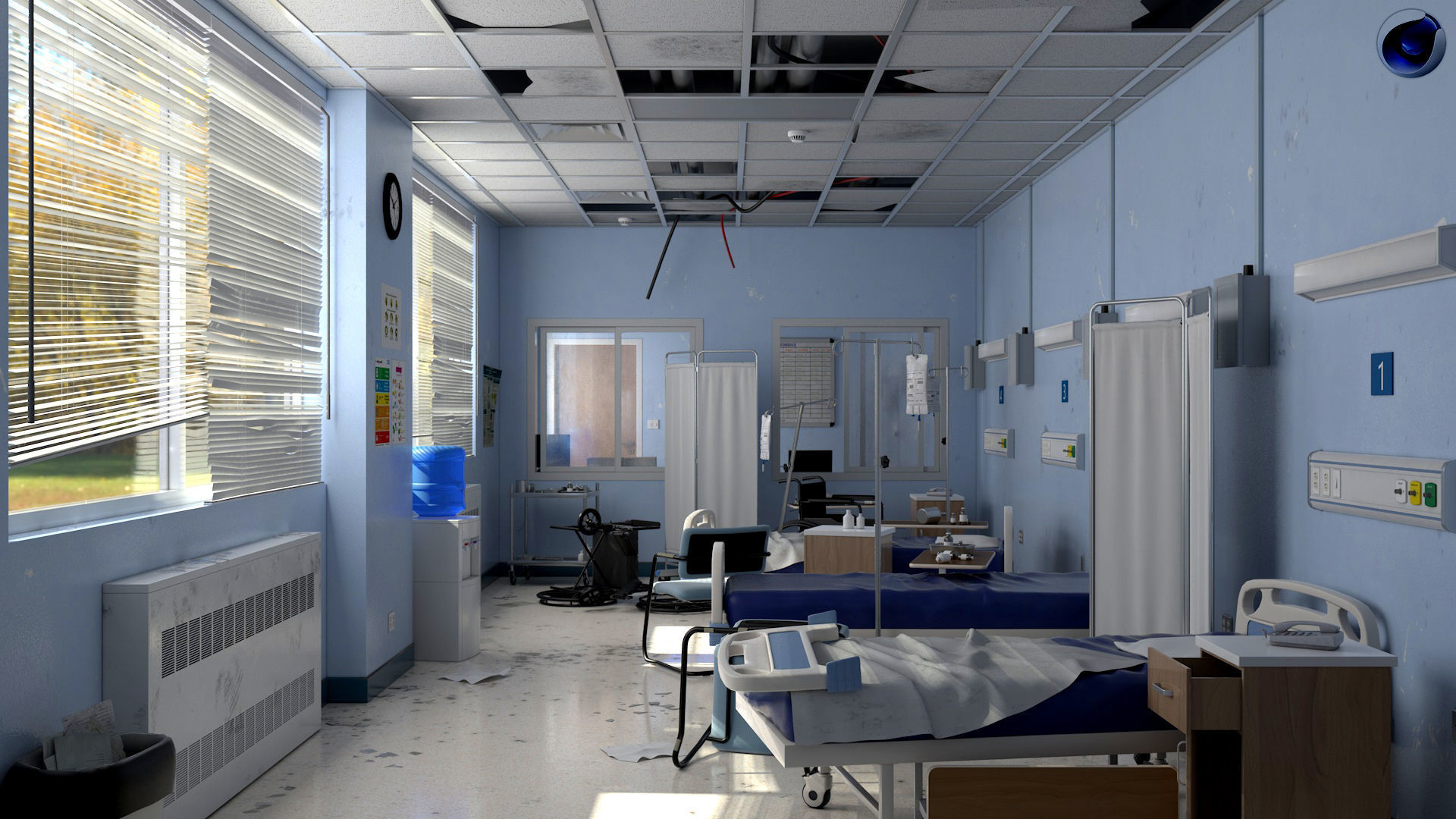 3D model Abandoned Hospital Ward and Nurse station VR / AR / low-poly ...