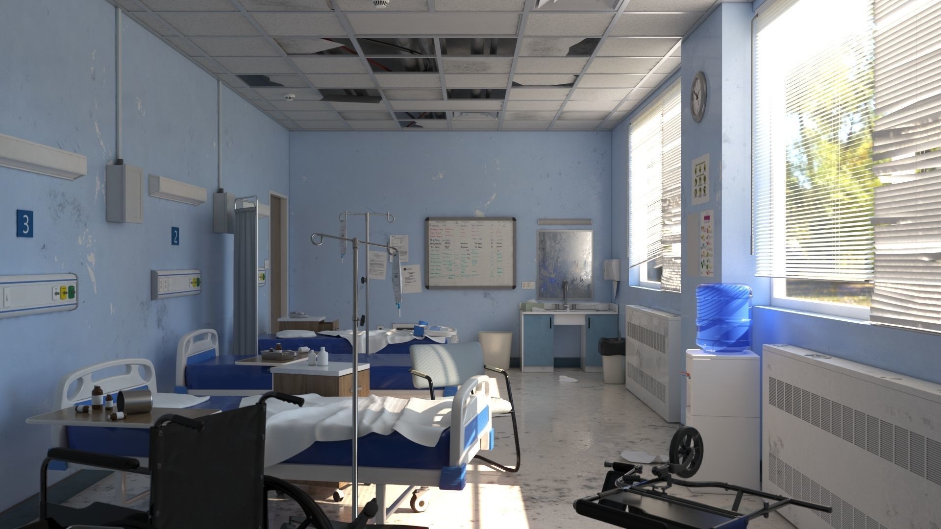 3D model Abandoned Hospital Ward and Nurse station VR / AR / low-poly ...