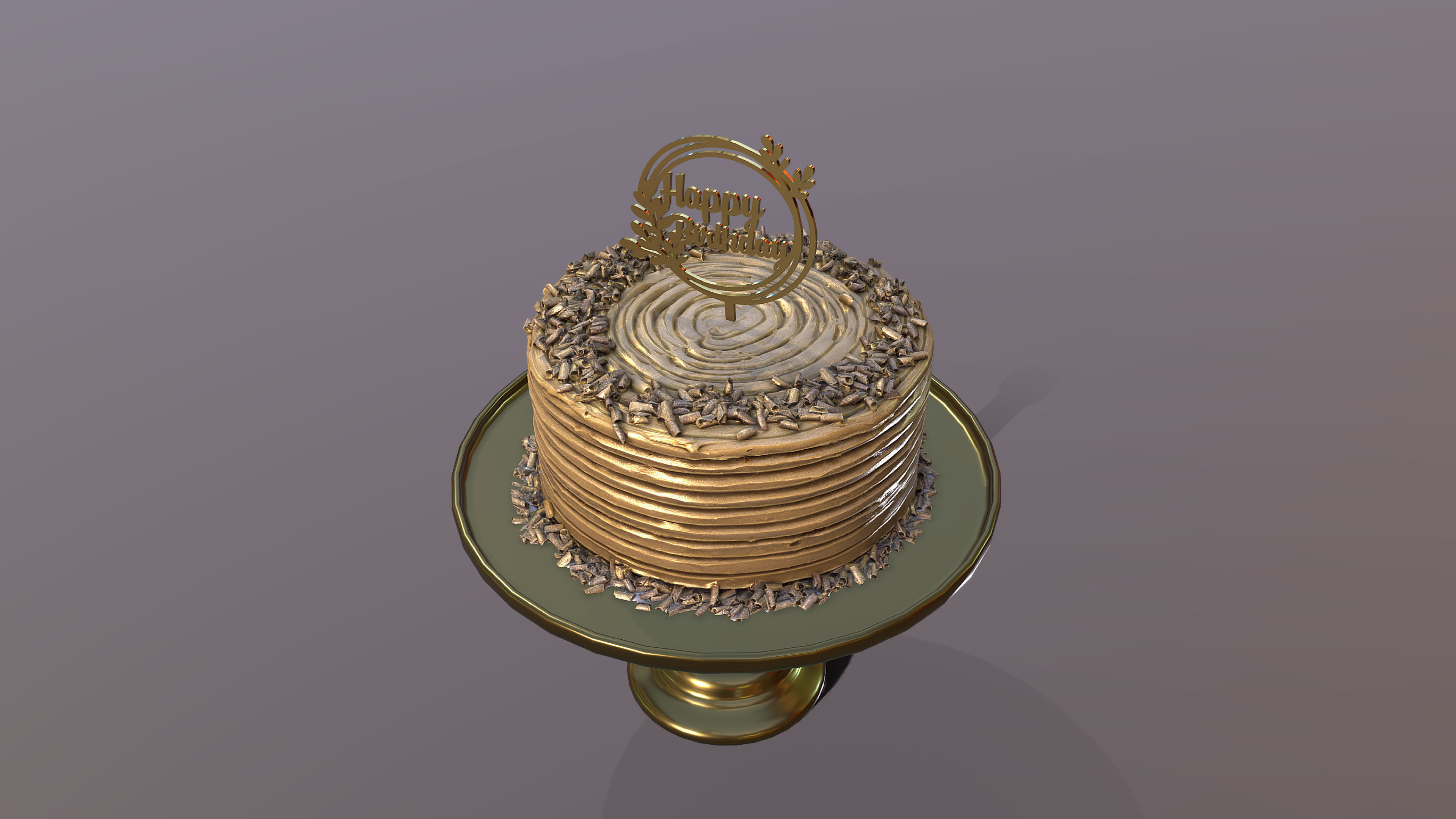 3D model Elegant Golden Birthday Cake VR / AR / low-poly | CGTrader