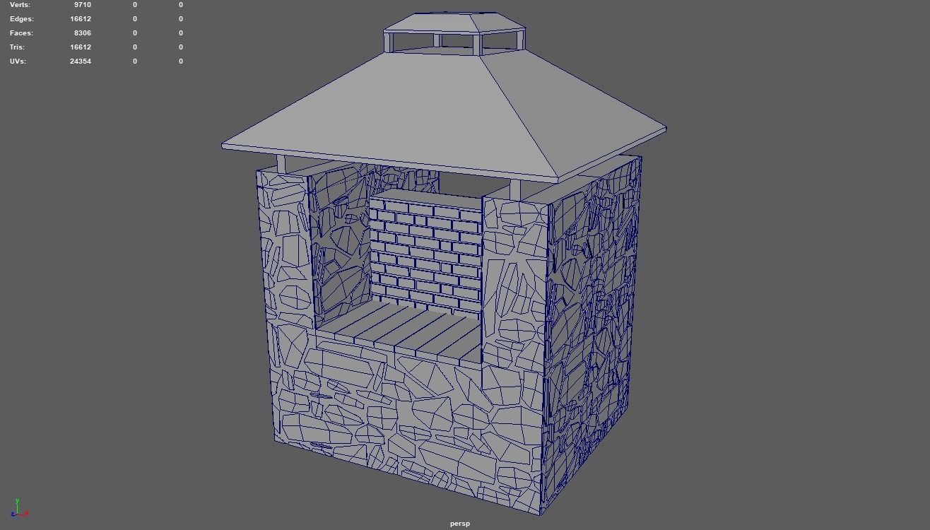 3D model Low Poly Barbecue brick chimney with wooden seat VR / AR / low ...