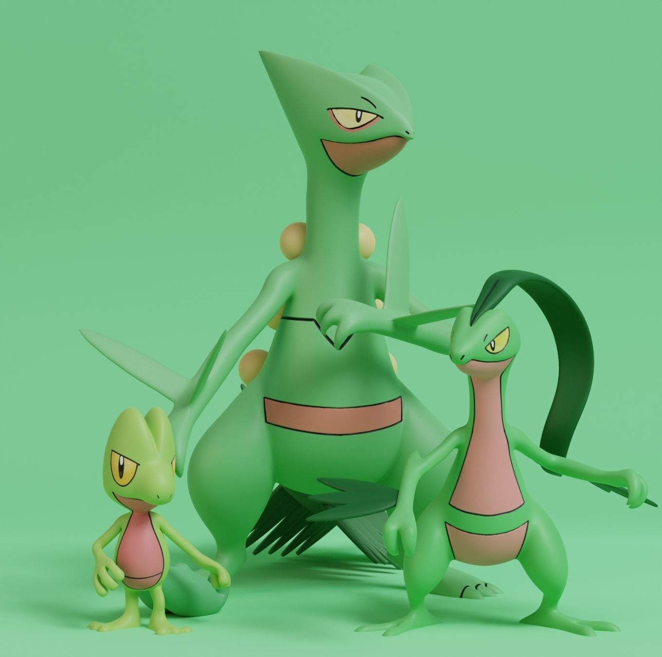 Pokemon - Treecko Grovyle and Sceptile with 2 poses 3D model 3D ...