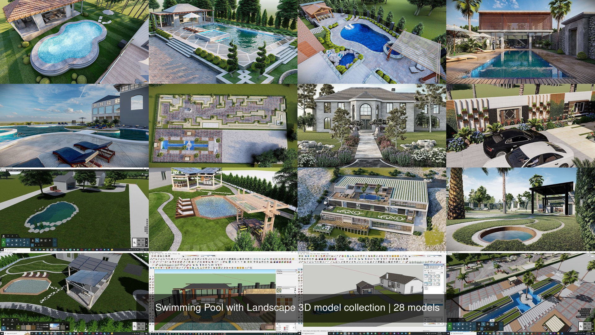 Swimming Pool with Landscape 3D model collection | CGTrader