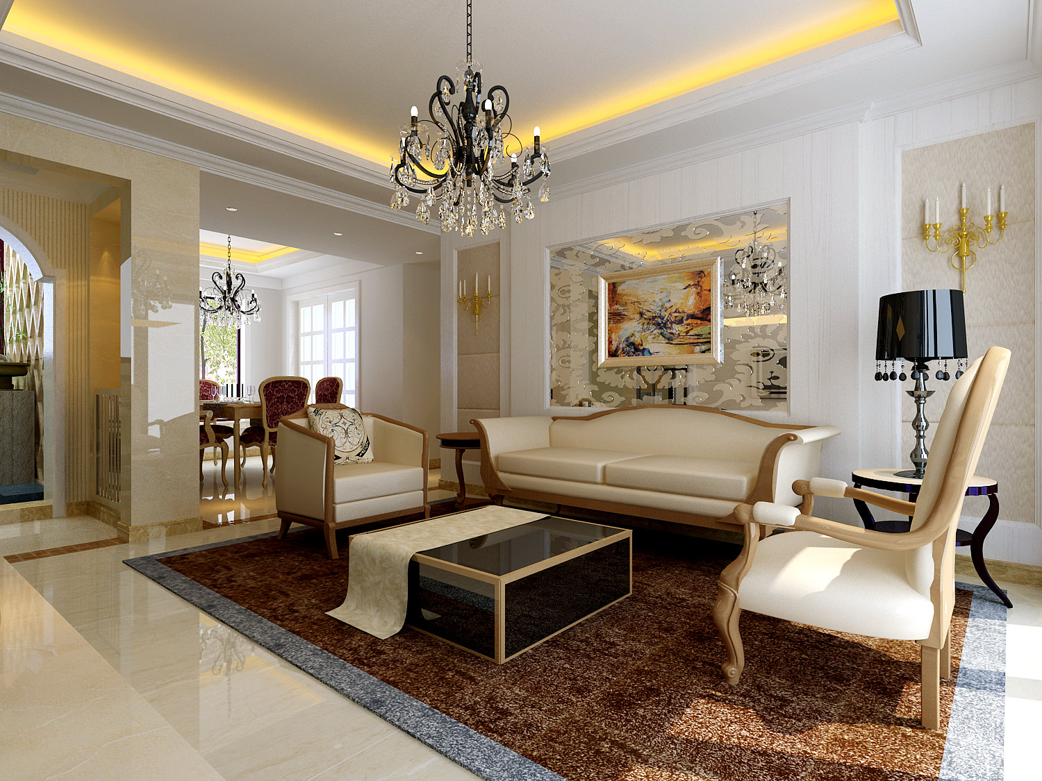 Luxurious Living Room With Fancy Meeting Room 3D Model .max- CGTrader.com
