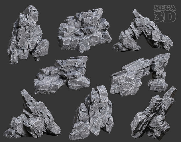 3D model Low Poly Gray Rock Formation 221219 - Ultra HD 16K Texture VR ...