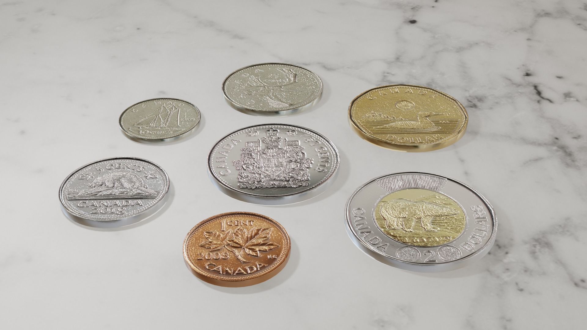 Canadian CAD Coins 3D model | CGTrader